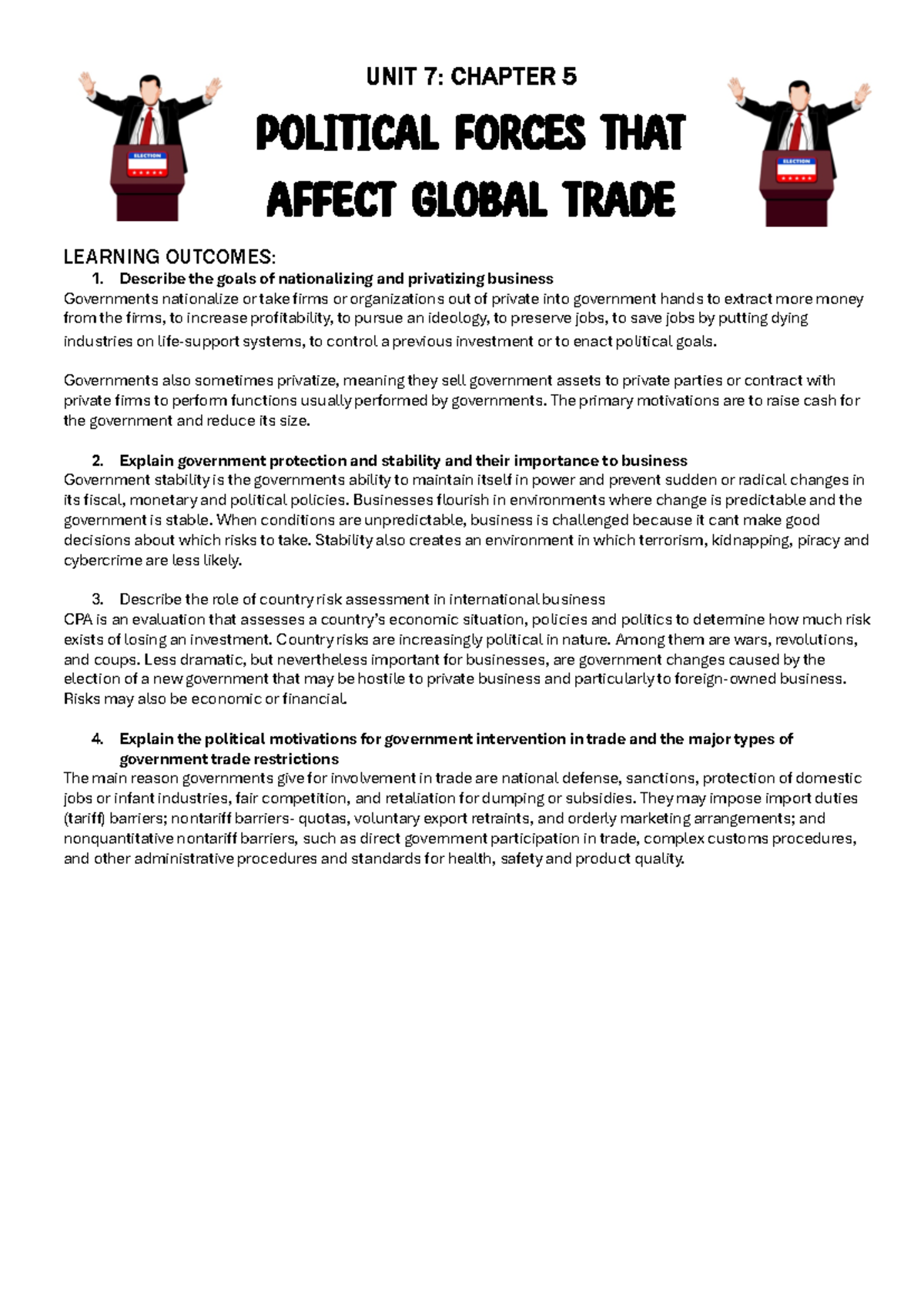 UNIT 7- Chapter 5 PDF - not applicable - UNIT 7: CHAPTER 5 POLITICAL FORCES THAT AFFECT GLOBAL ...