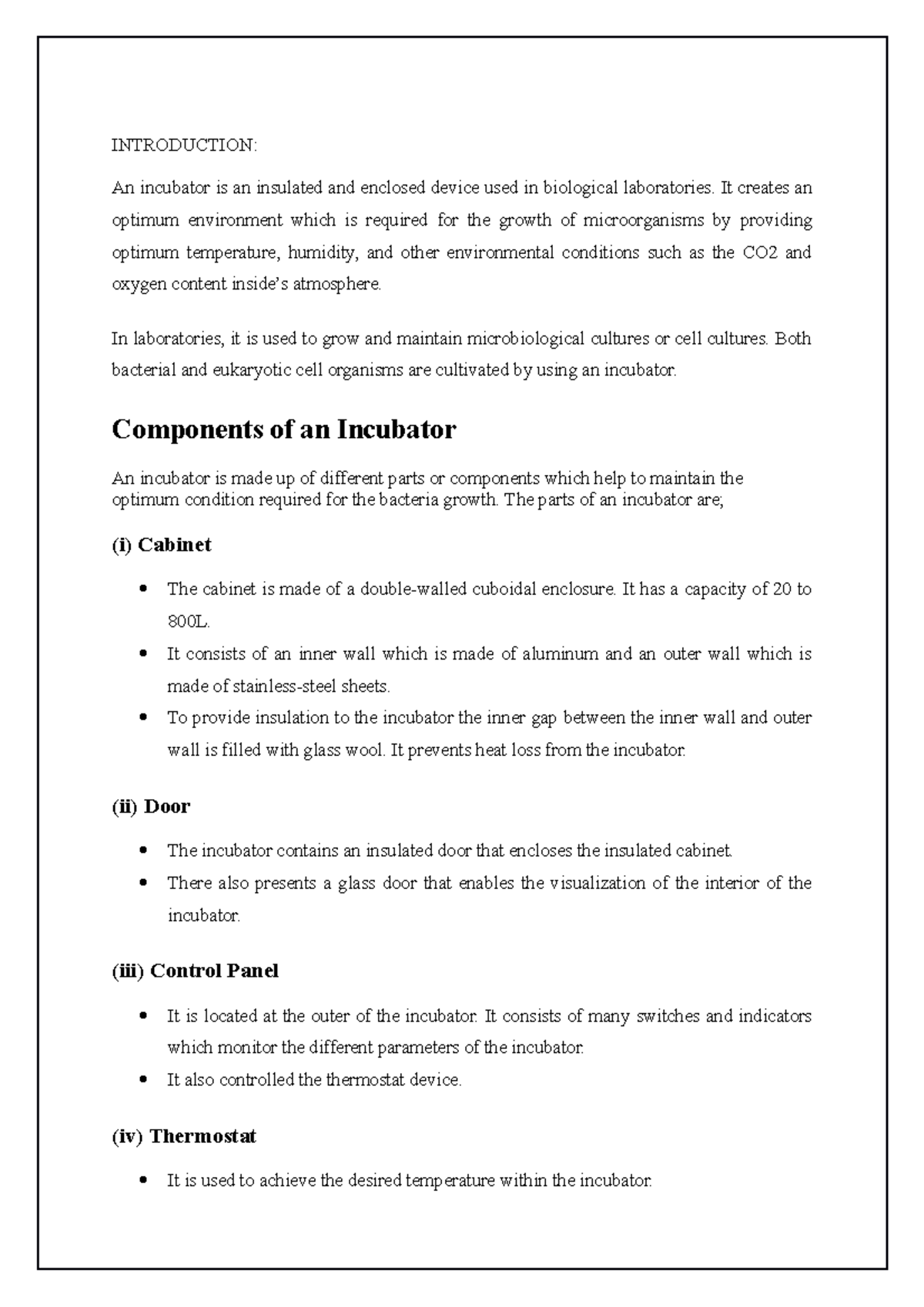 Incubator - INTRODUCTION: An incubator is an insulated and enclosed ...