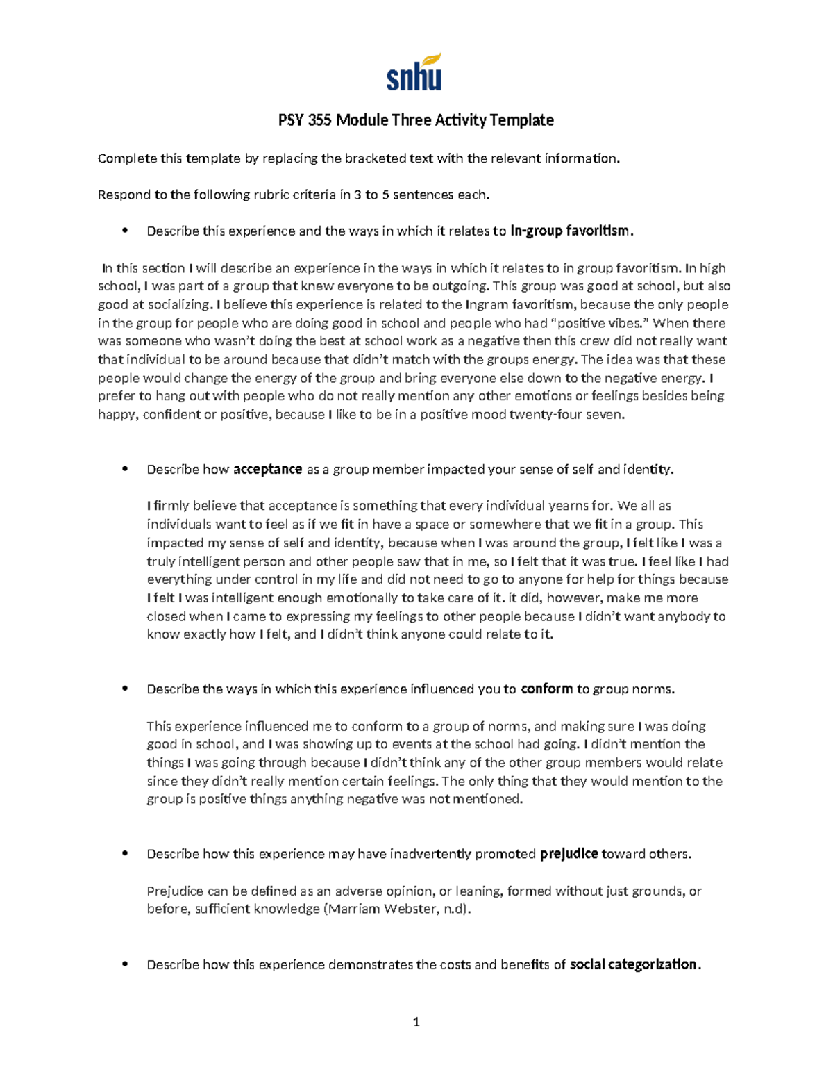 PSY 355 Module Three Journal - PSY 355 Module Three Activity Template ...
