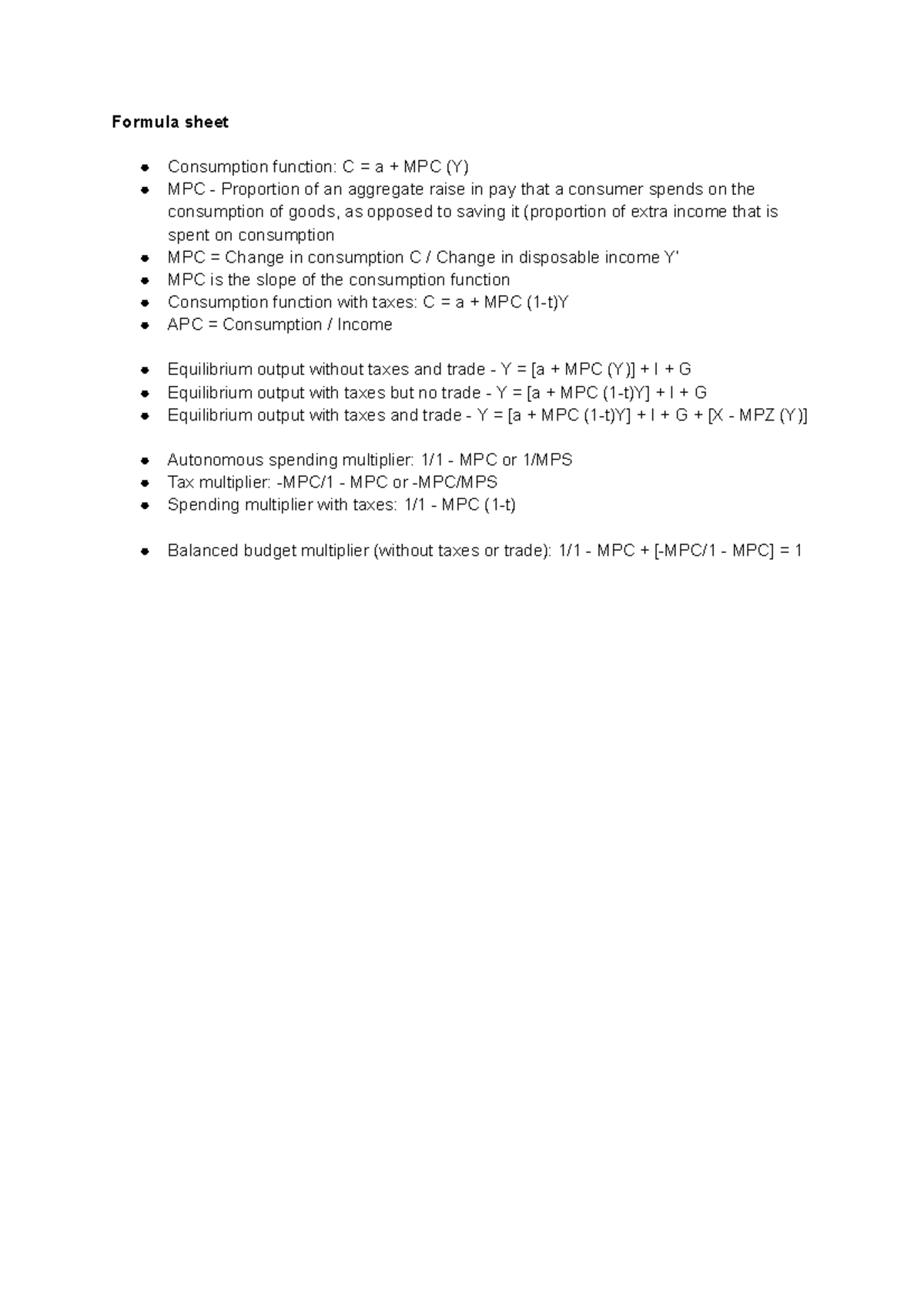 Formula sheet - Studocu