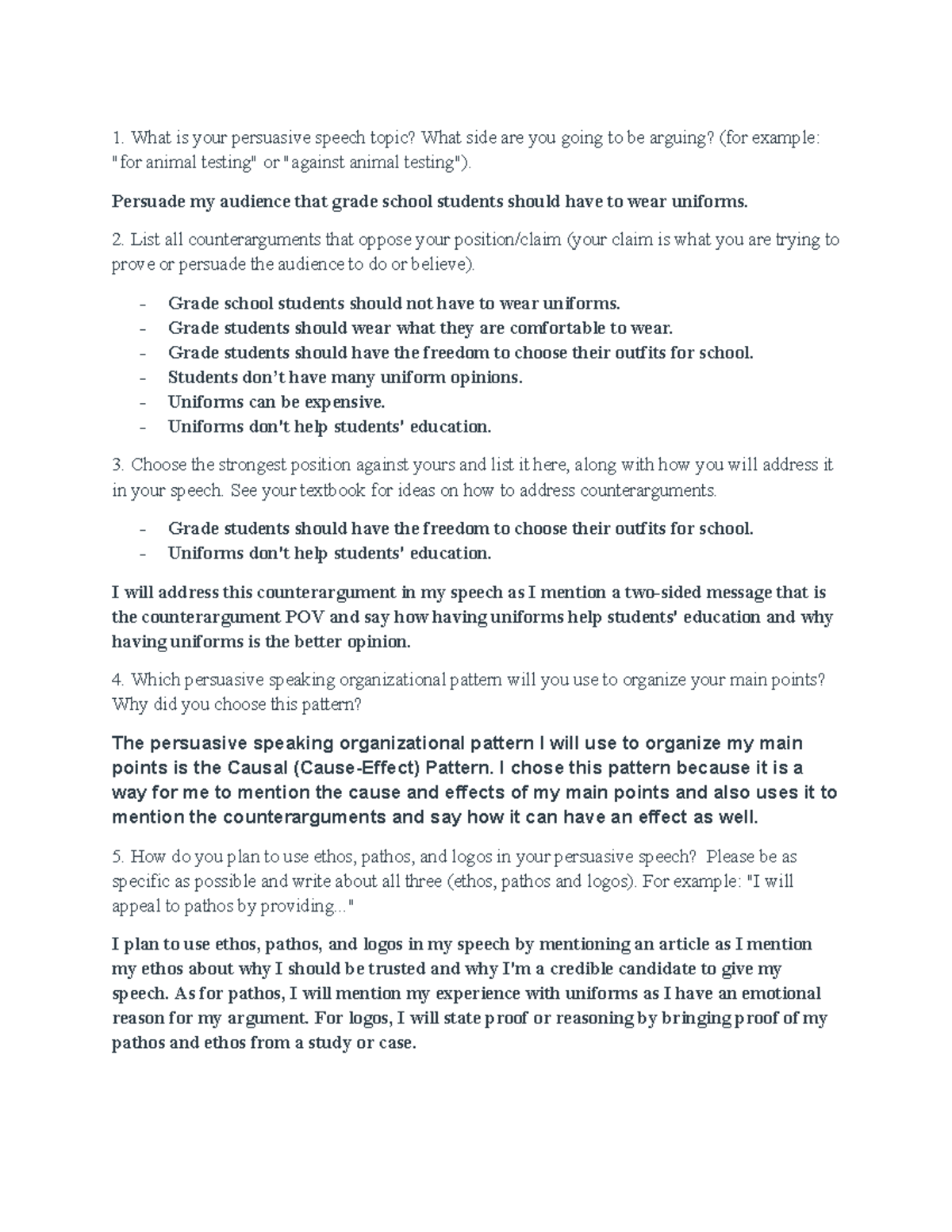 Writing Assignment #3 Working on the Persuasive Speech - What is your ...