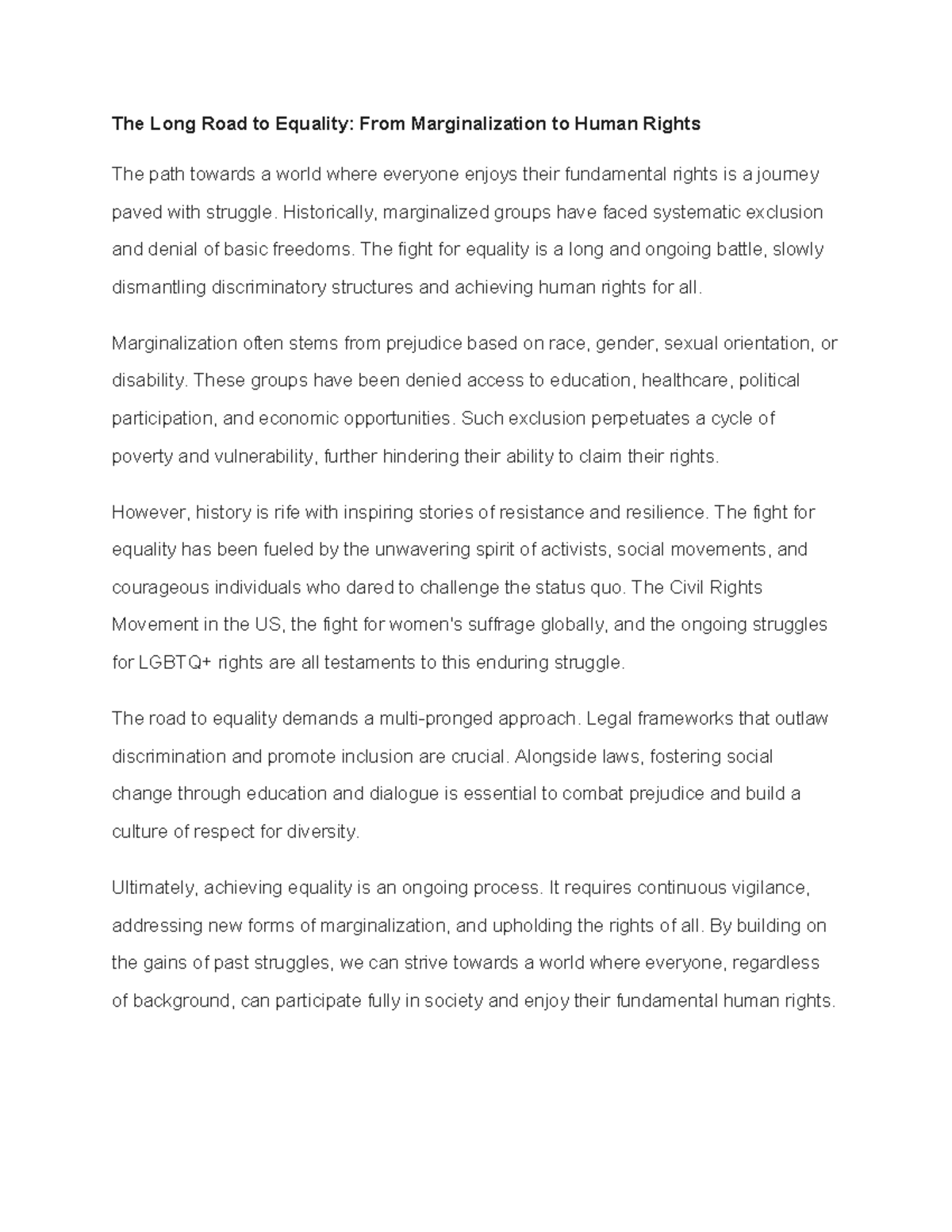 The Long Road to Equality From Marginalization to Human Rights ...