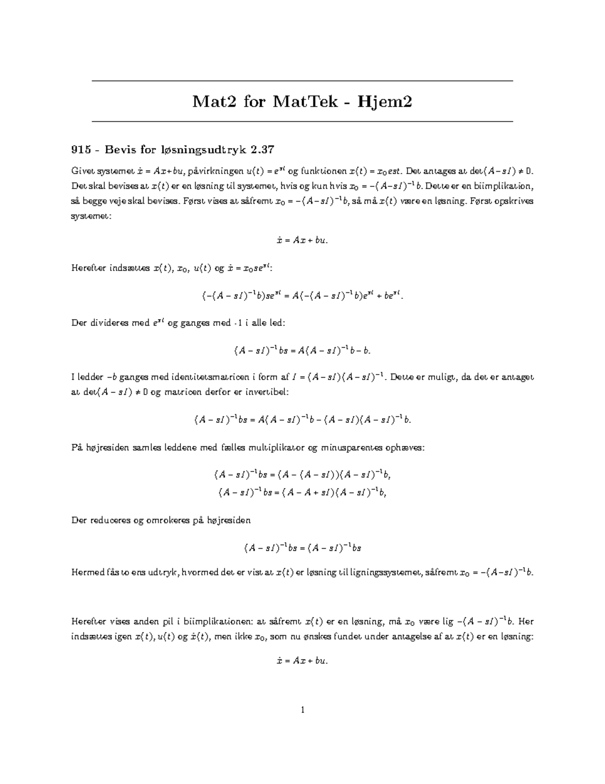 Mat2 Hjem3 - Mat2 for MatTek - Hjem 915 - Bevis for løsningsudtryk 2 ...