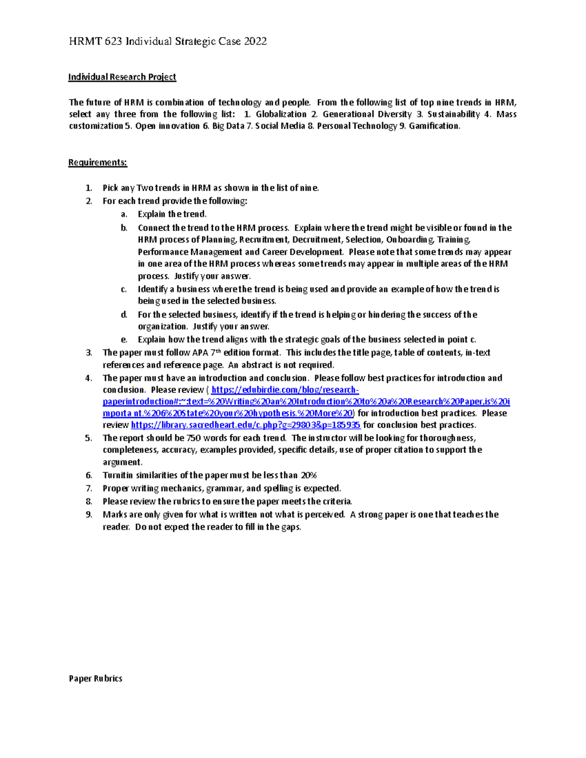 Individual Strategic Case Assignmnet Future HR Trends-623 2022 - HRMT ...