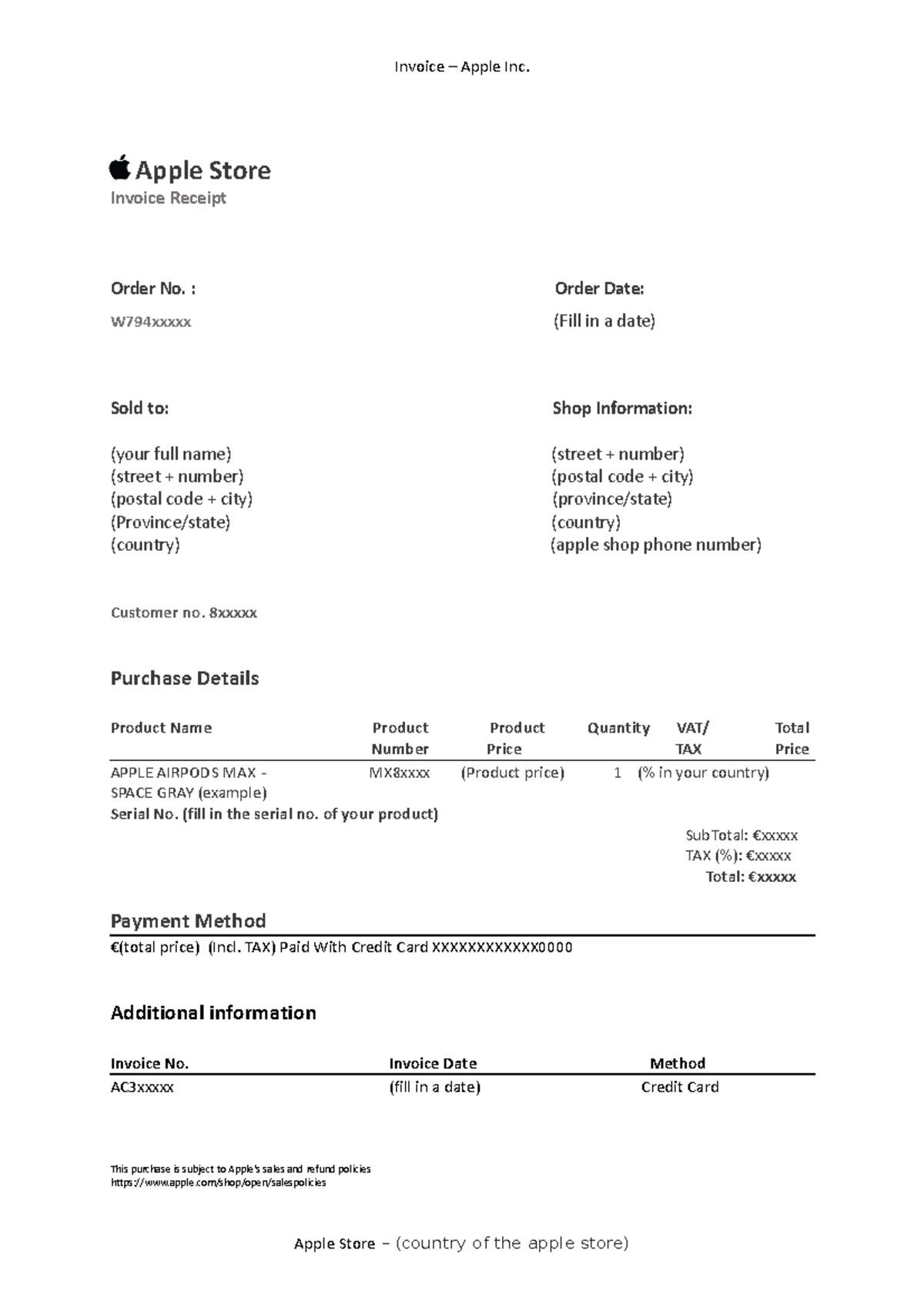 Apple Invoice English 2 - Invoice – Apple Inc. - Studeersnel