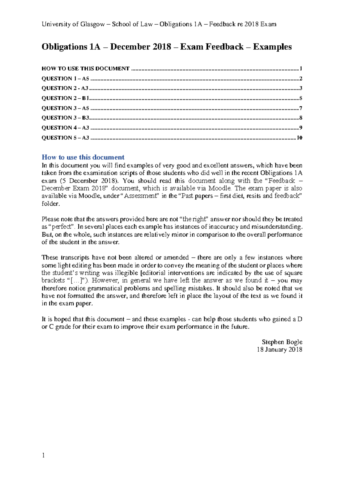 2018 - Very good and excellent answers - Obligations 1A – December 2018 ...