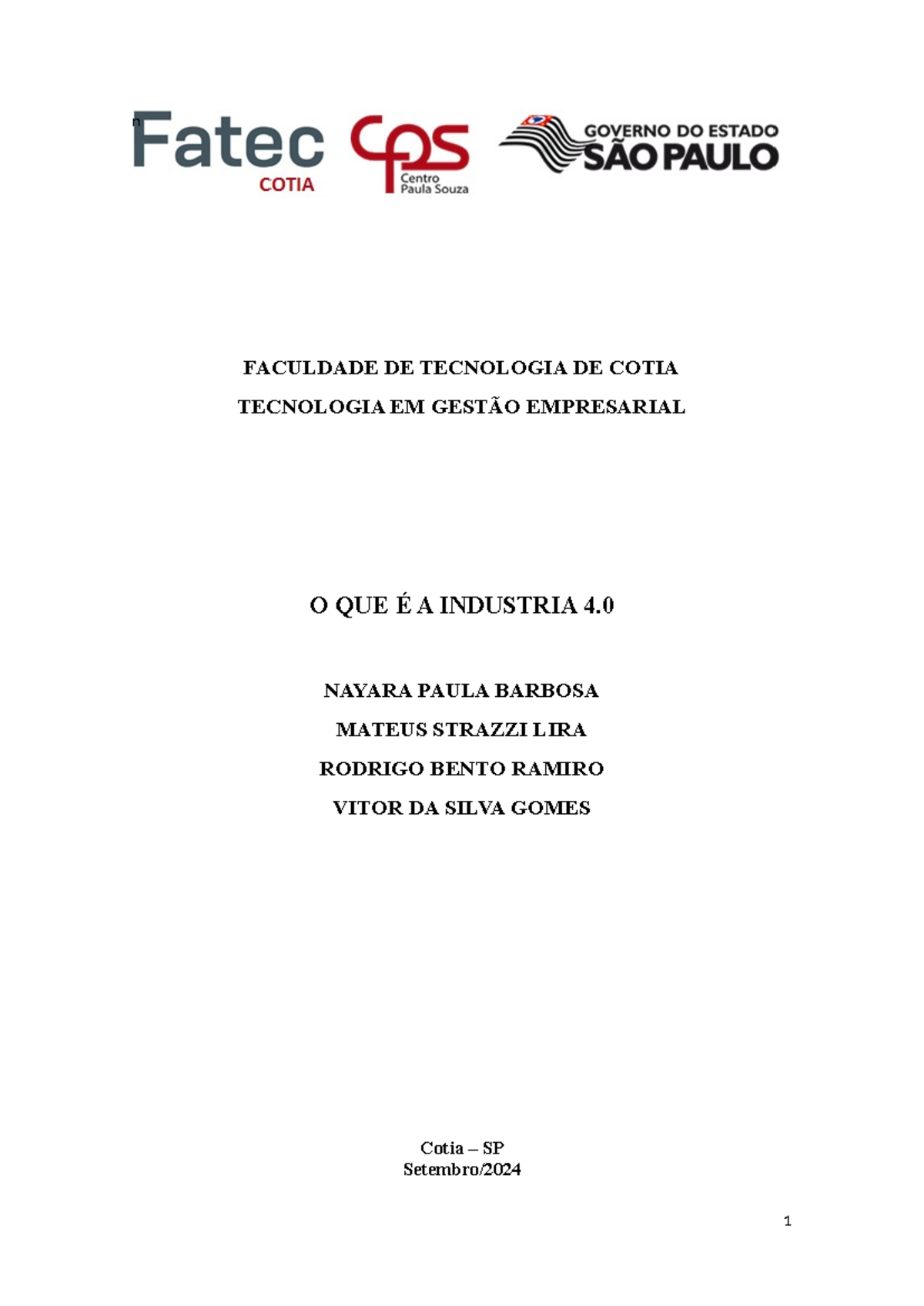 Faculdade DE Tecnologia DE Cotia - Industria 4 - n FACULDADE DE ...