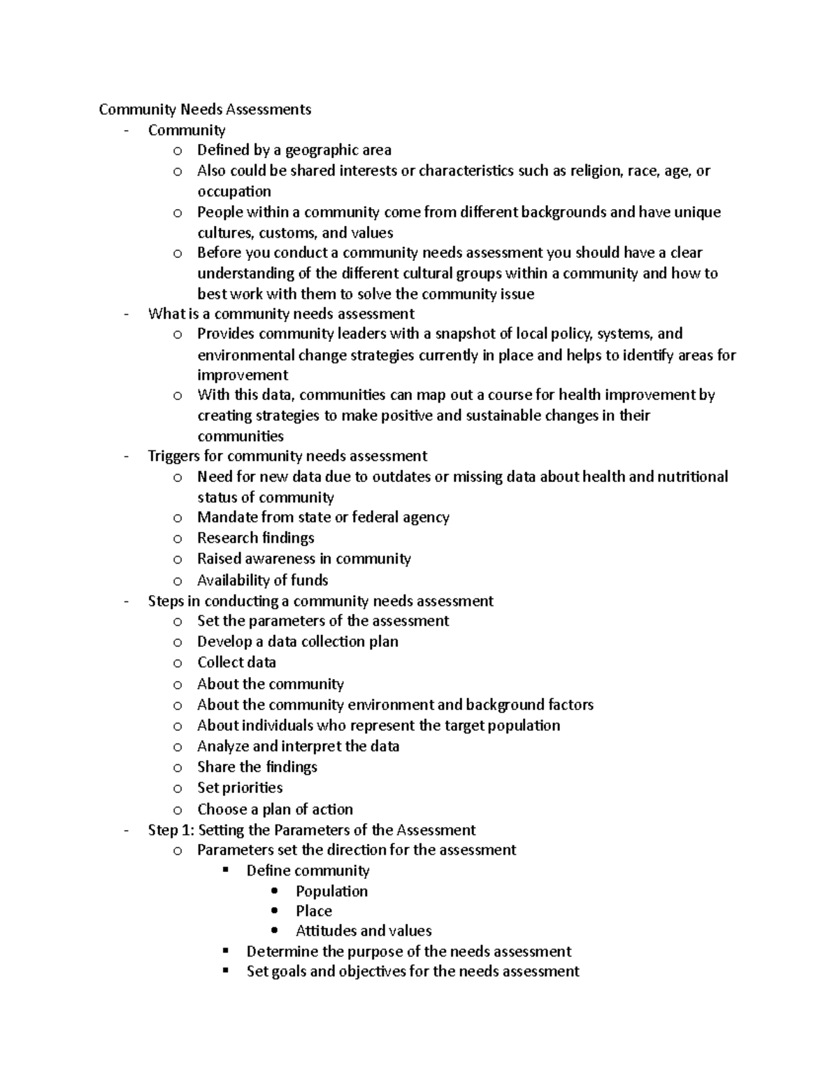 Community Needs Assessments - ) Target population data (food ...