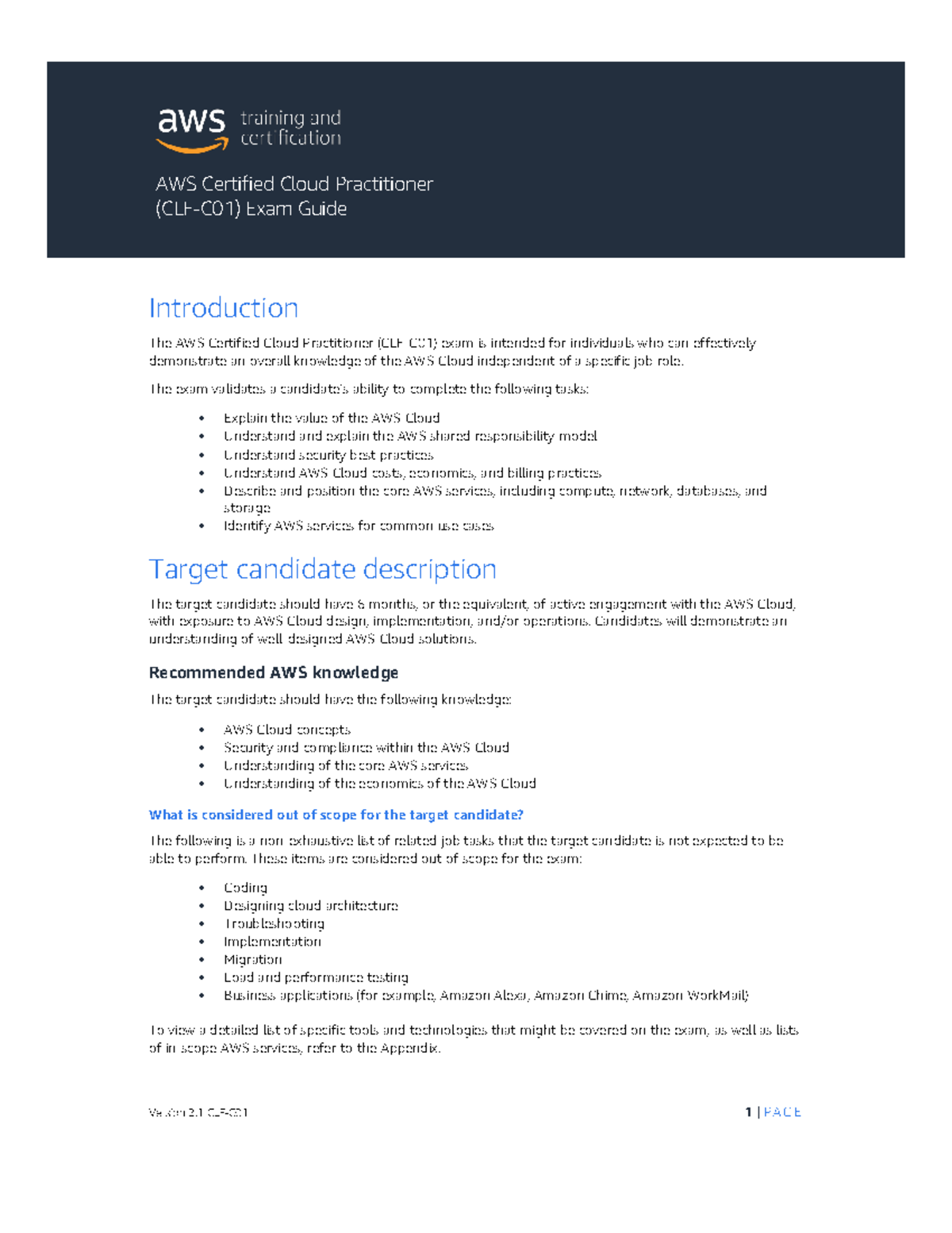 AWS Exam objective - Study - AWS Certified Cloud Practitioner (CLF-C01 ...