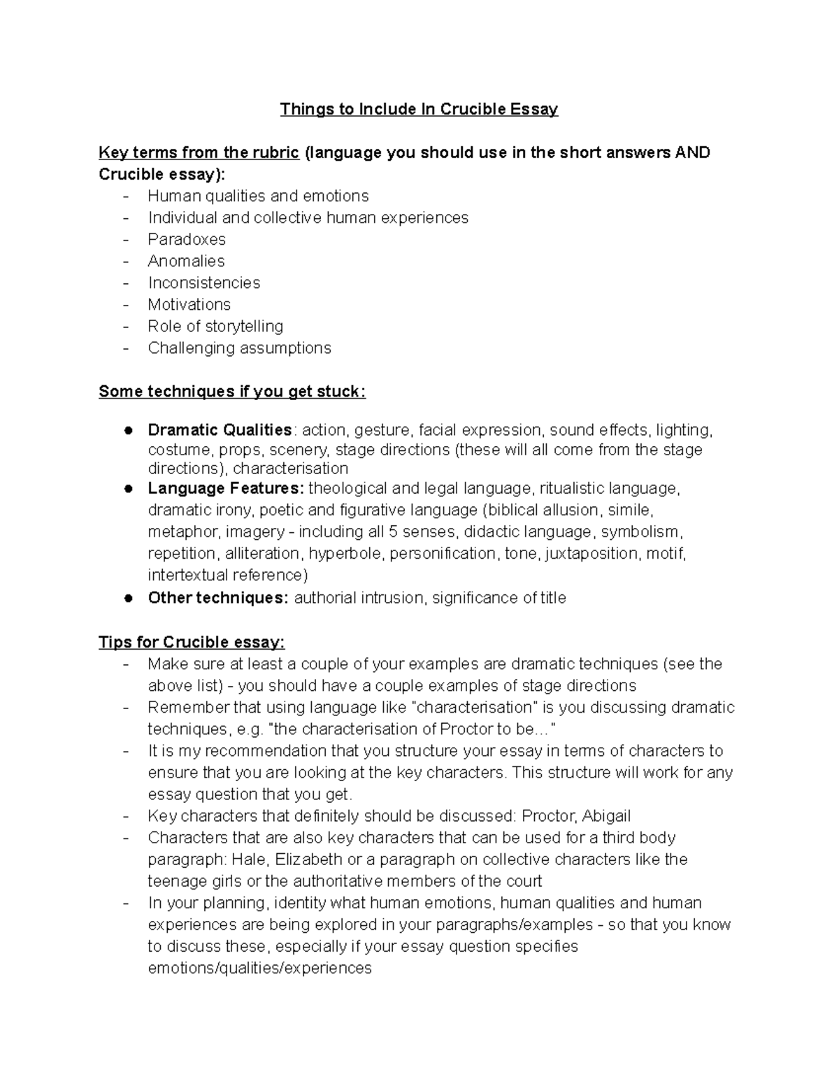 The Crucible Common Mod Notes - Things to Include In Crucible Essay Key ...