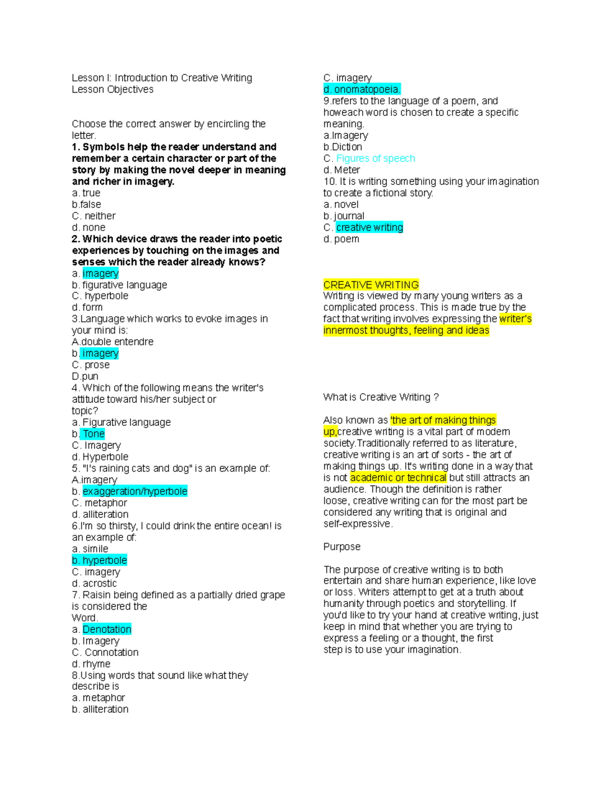 Creative Writing - essay - Lesson I: Introduction to Creative Writing ...