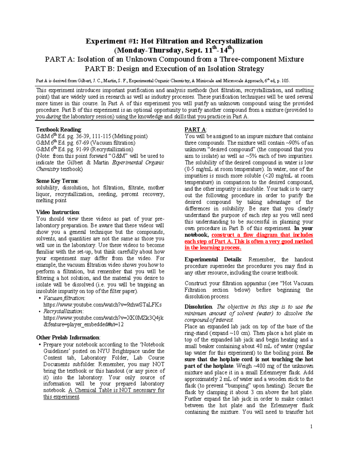 Recrystallization Lab Background - 1 Experiment #1: Hot Filtration and ...