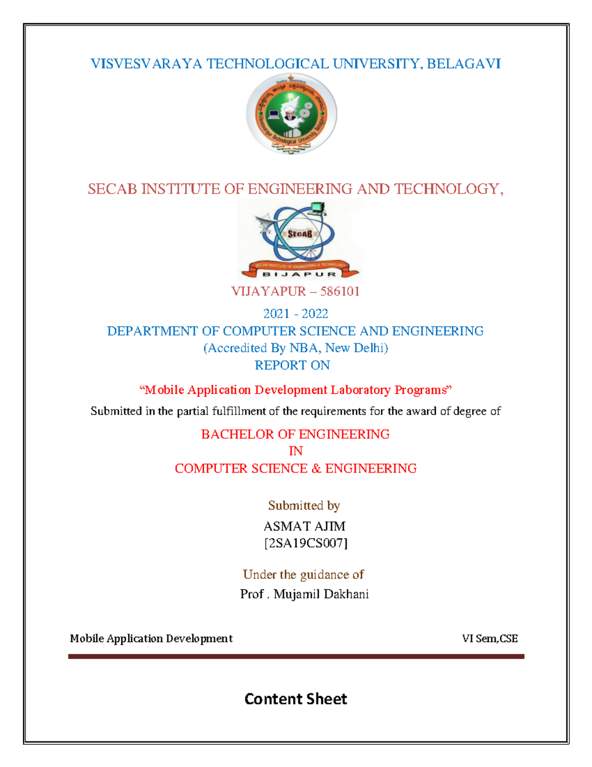 MAD-report Asmat - MAD Report - VISVESVARAYA TECHNOLOGICAL UNIVERSITY ...