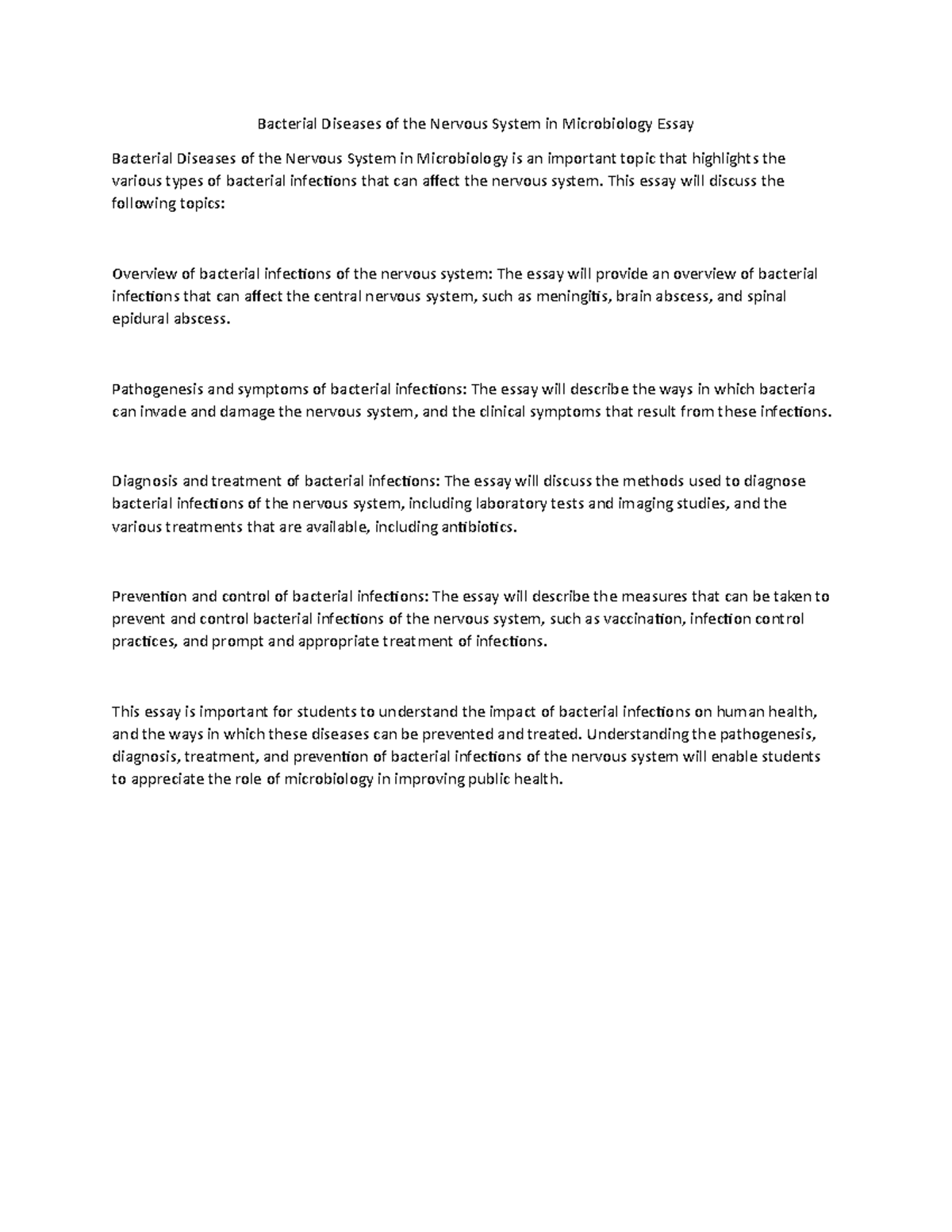 Bacterial Diseases of the Nervous System in Microbiology Essay - This ...