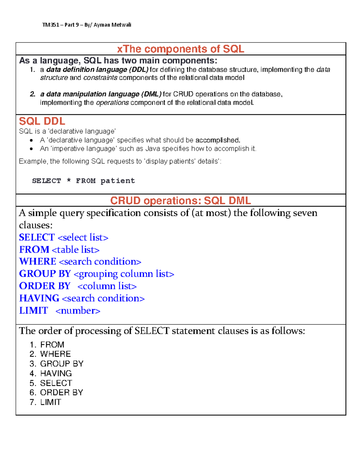 TM351 part 9 - xThe components of SQL ####### As a language, SQL has two main components: a data ...