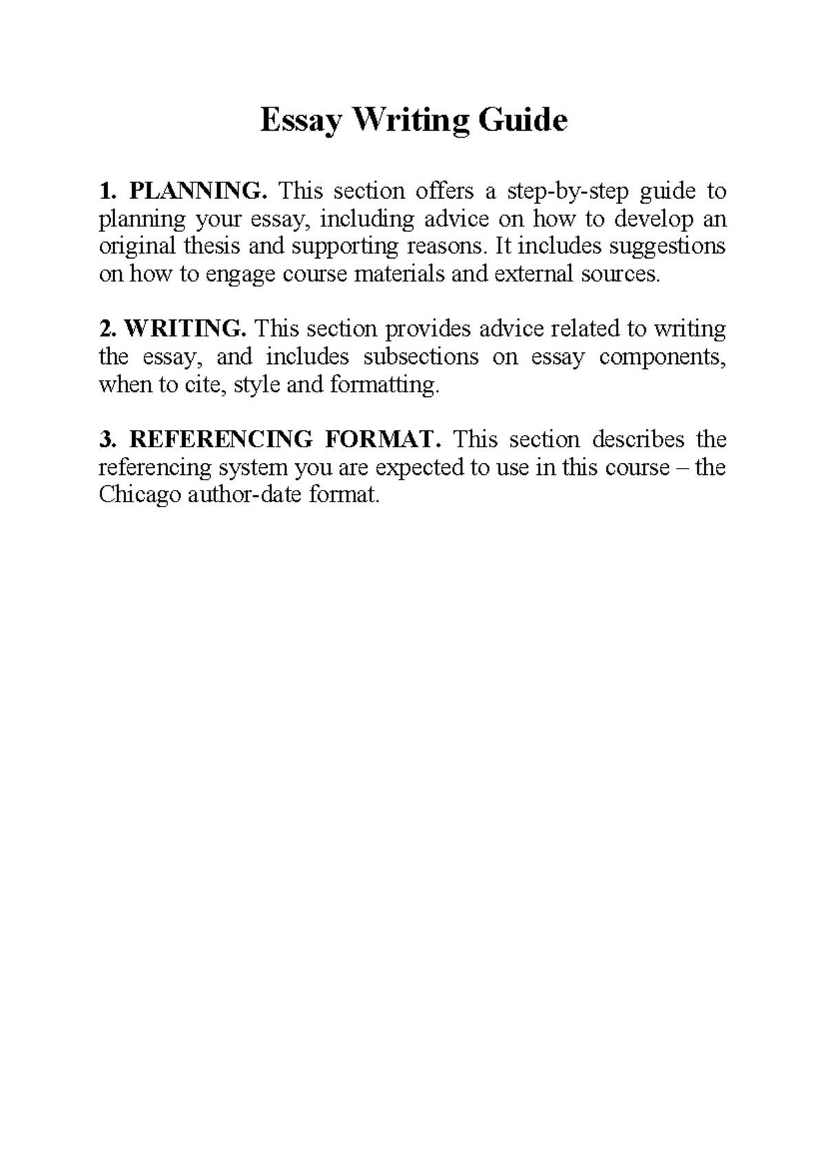 Essay writing guide - Essay Writing Guide 1. PLANNING. This section ...
