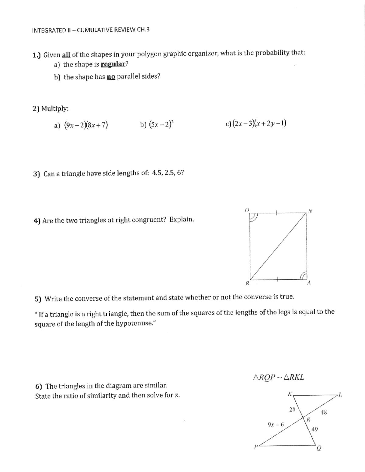 Integrated 2 Chapter 3 Review - Studocu