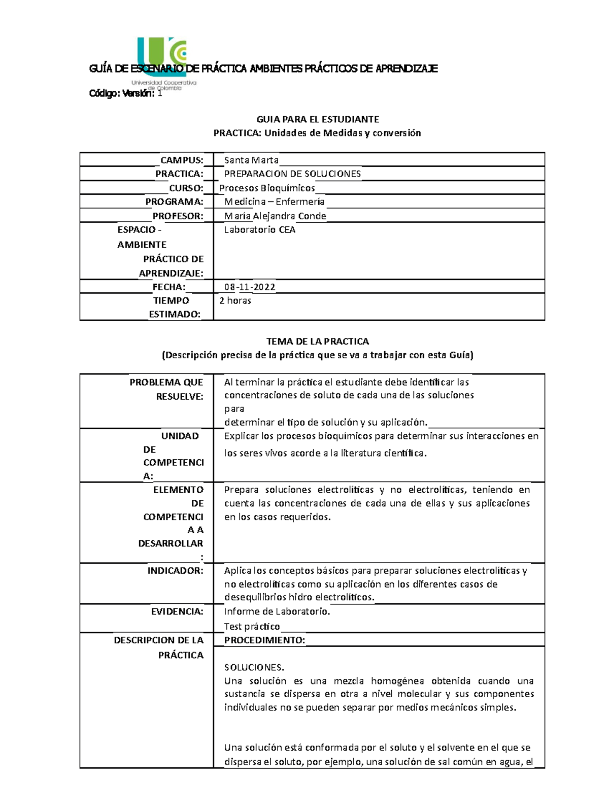Guia Soluciones procesos bioquimicos - GUIA PARA EL ESTUDIANTE PRACTICA ...