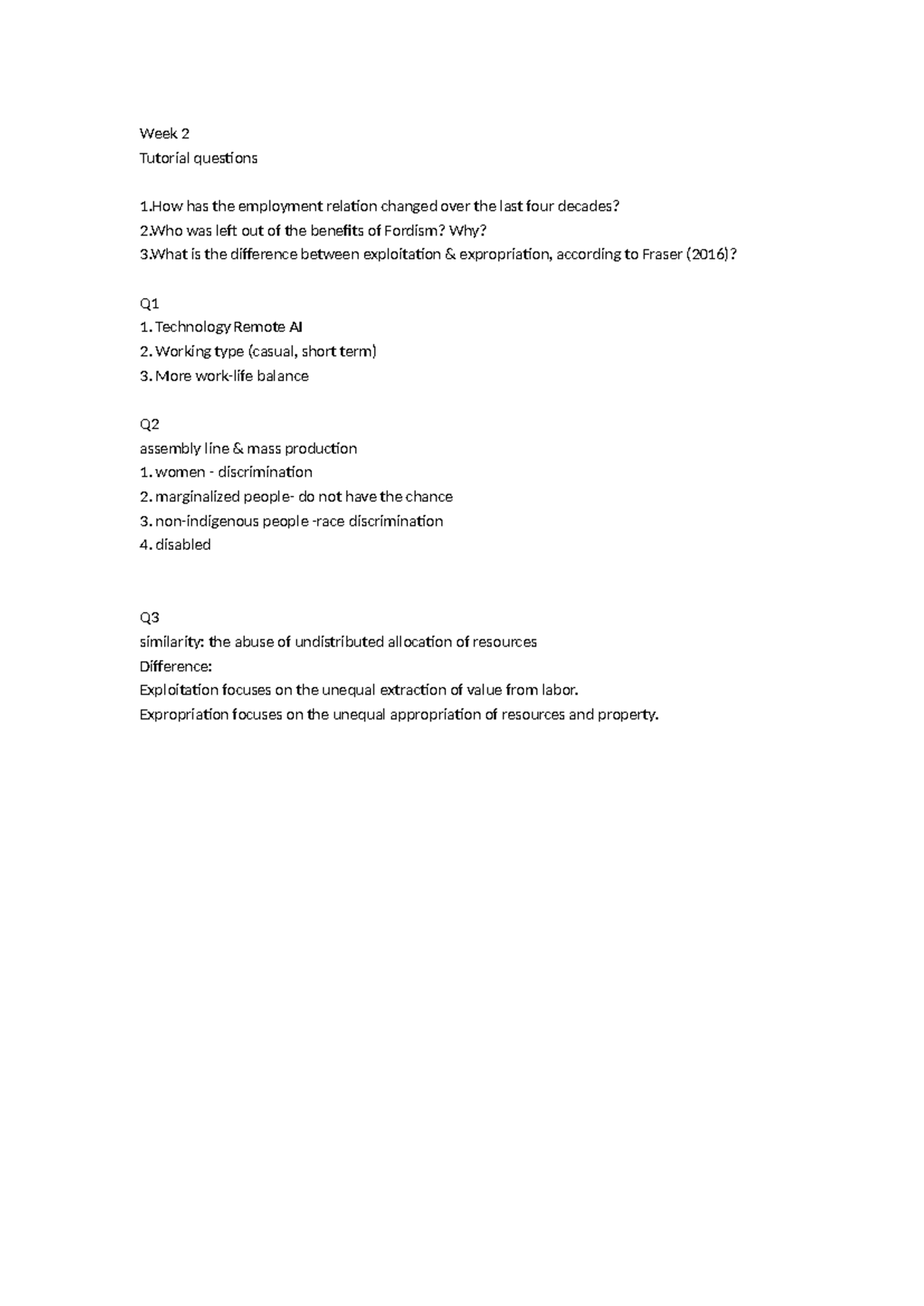 Week 2 tutorial questions - Week 2 Tutorial questions 1 has the ...