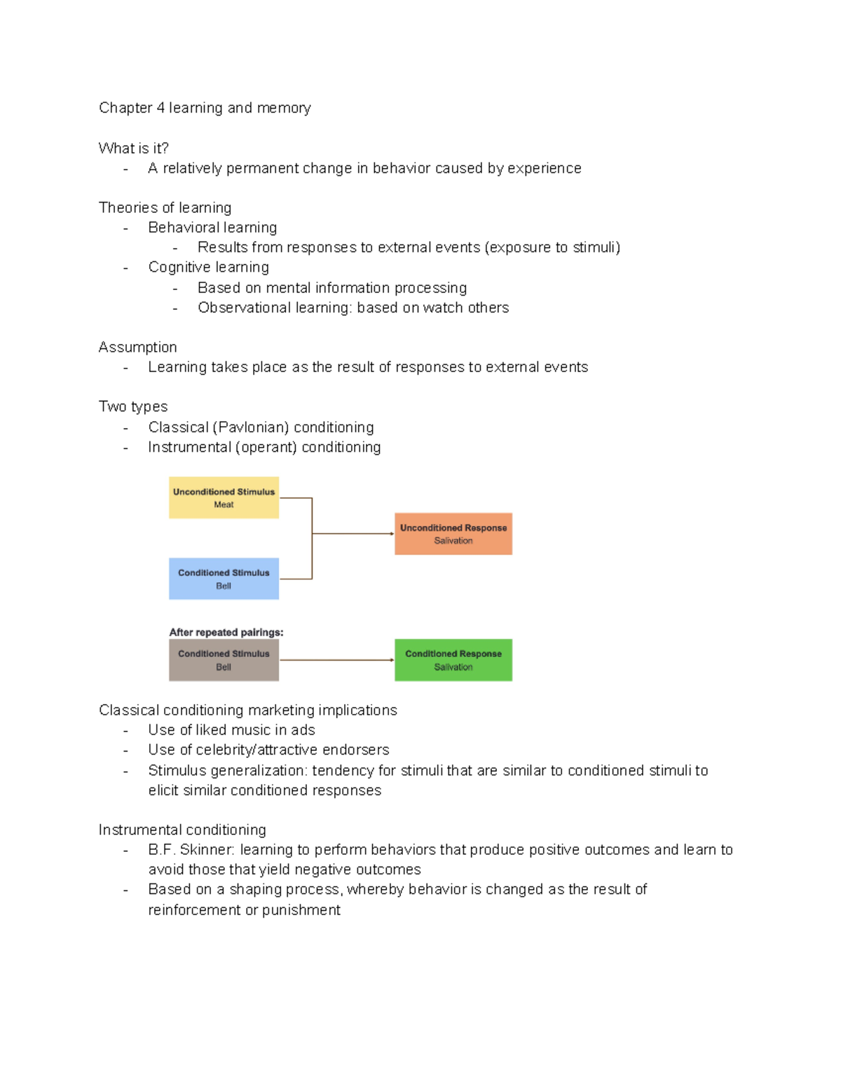 Exam 2 Review - Chapter 4 learning and memory What is it? - A ...