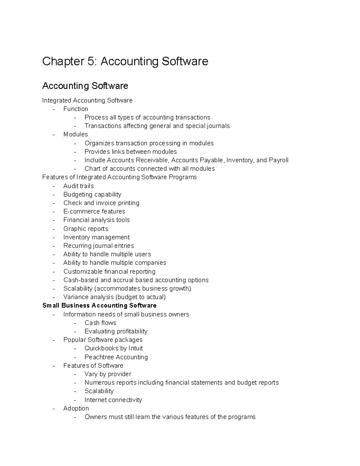 ACCT 307 Chapter 5 - Chapter 5: Accounting Software Accounting Software ...