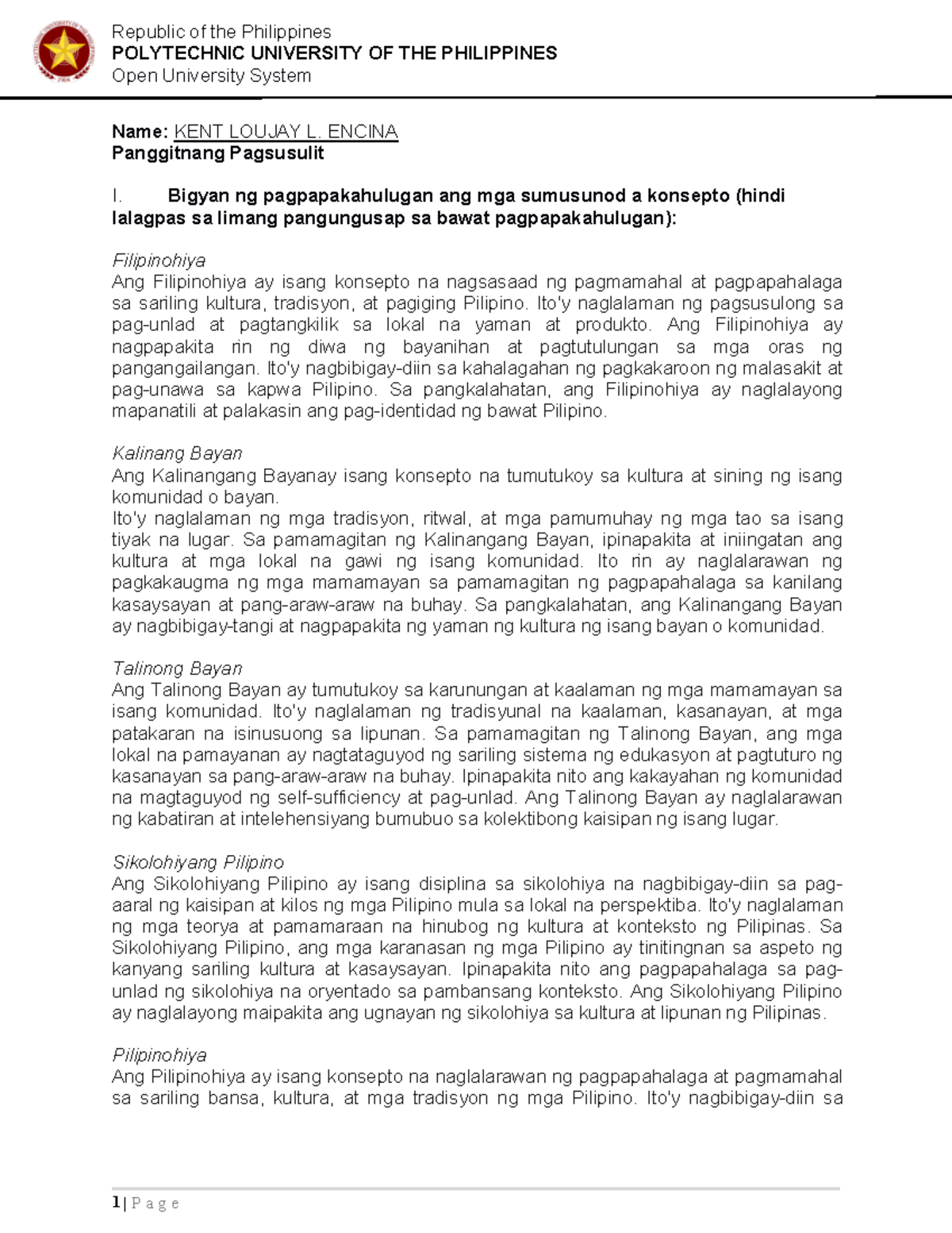 Panggitnang Pagsusulit Encina, Kent Loujay L - Republic of the ...