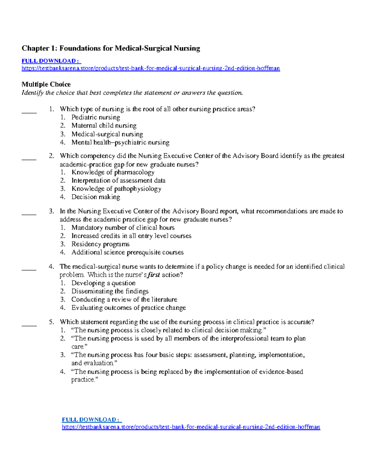Ch01 Testbank Test Bank for Davis Advantage for Medical-Surgical ...