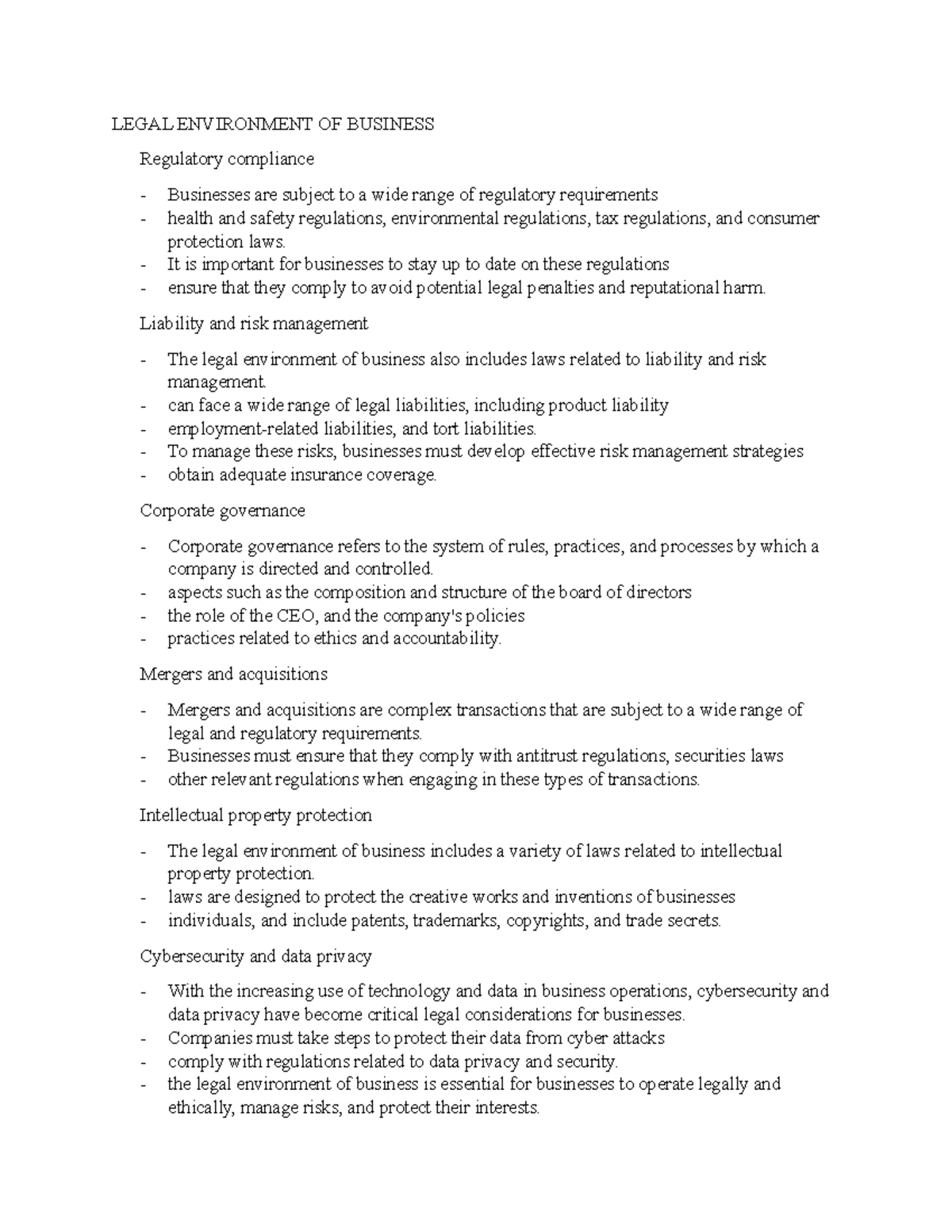 Legal Environment OF Business Notes 2 - LEGAL ENVIRONMENT OF BUSINESS ...