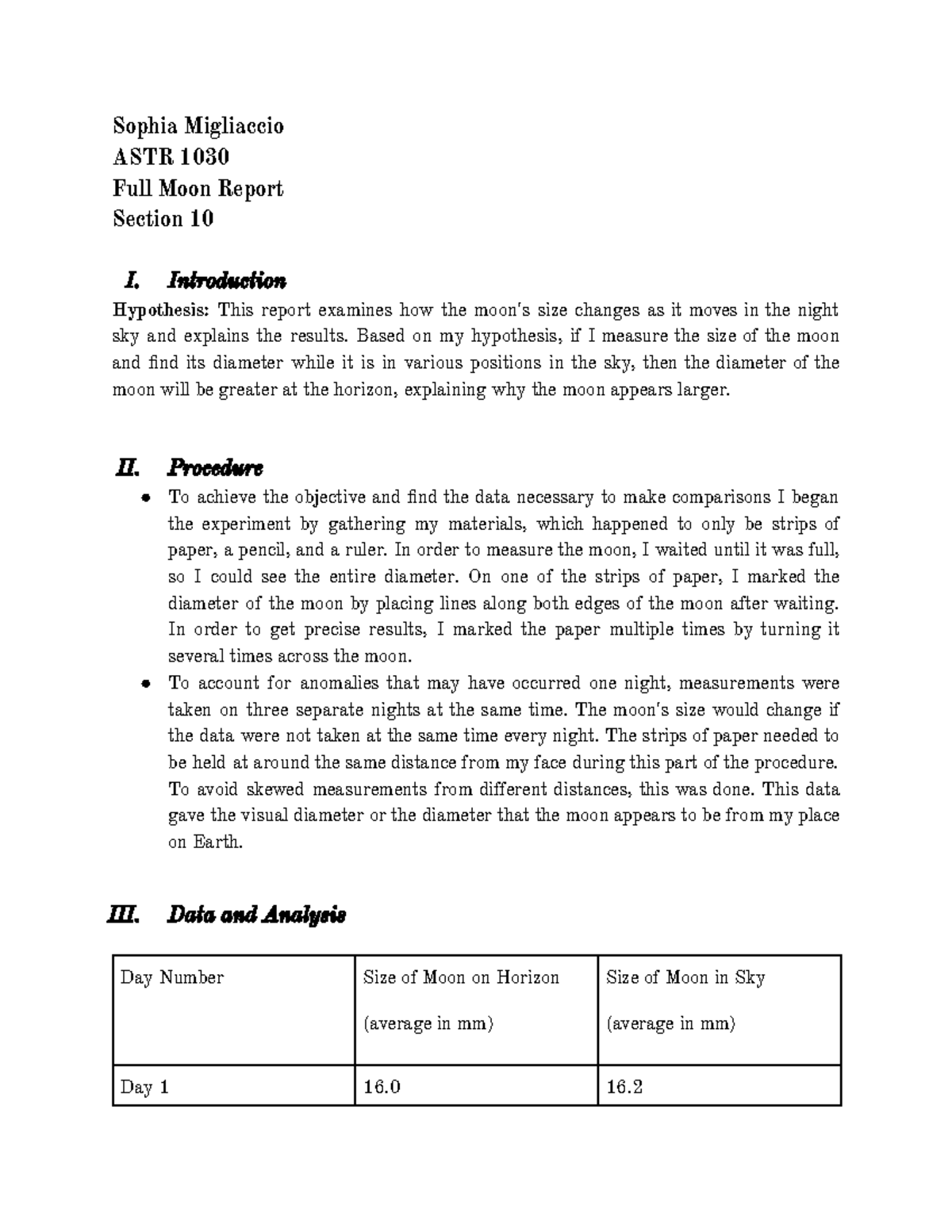 Full Moon Report - Sophia Migliaccio ASTR 1030 Full Moon Report Section ...