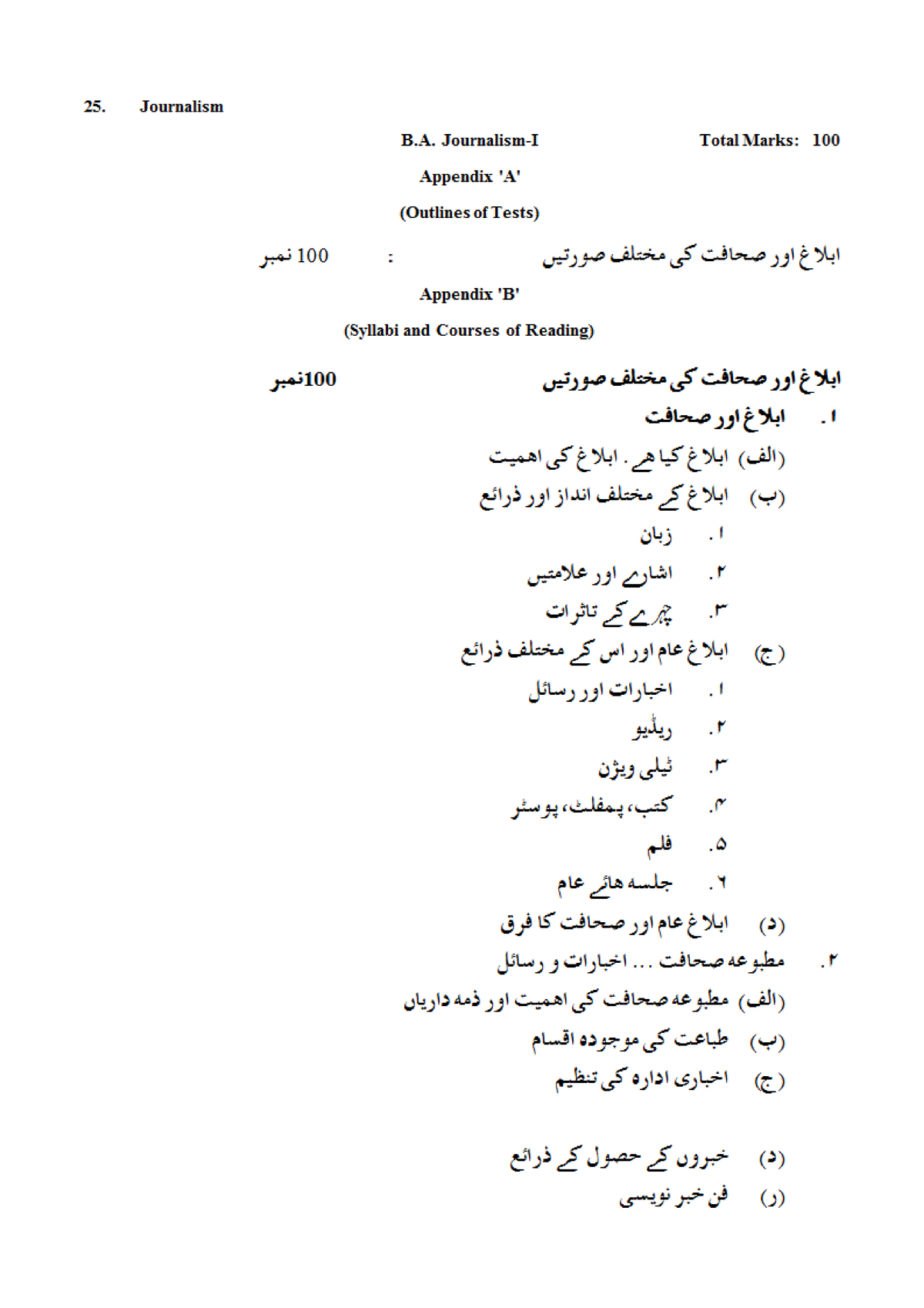 Journalism-I - Notes for ba - 25. Journalism B. Total Marks: 100 ...