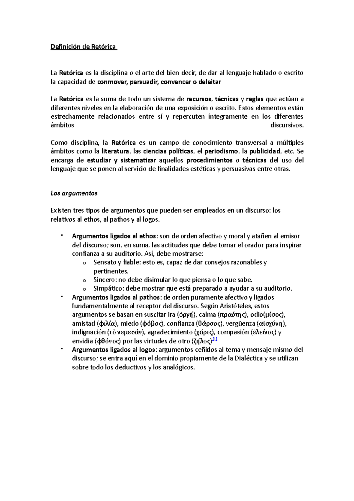 Definición de Retórica - Definición de Retórica La Retórica es la ...