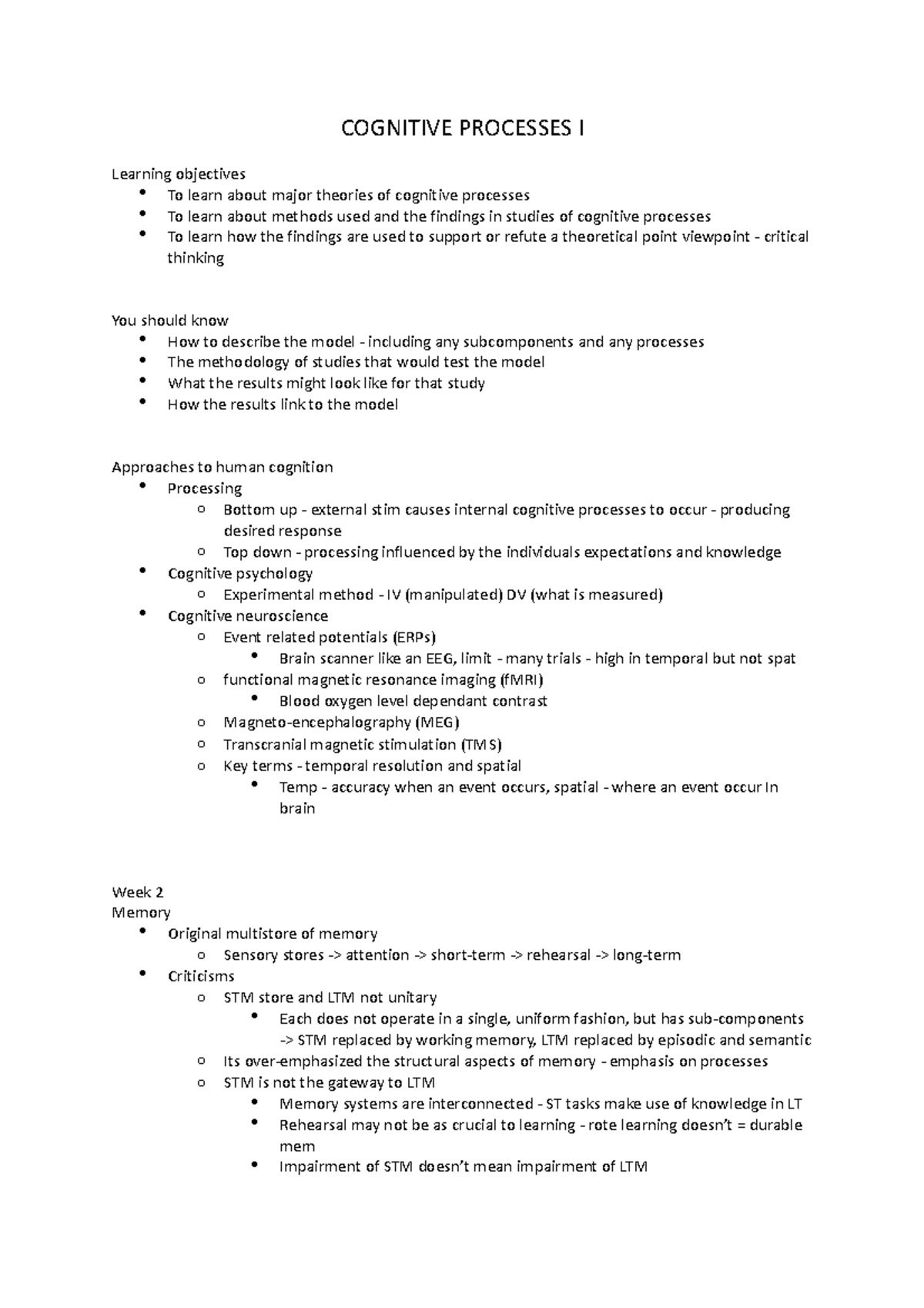 Cognitive Processes I - studoc - assessment tips and notes - COGNITIVE ...