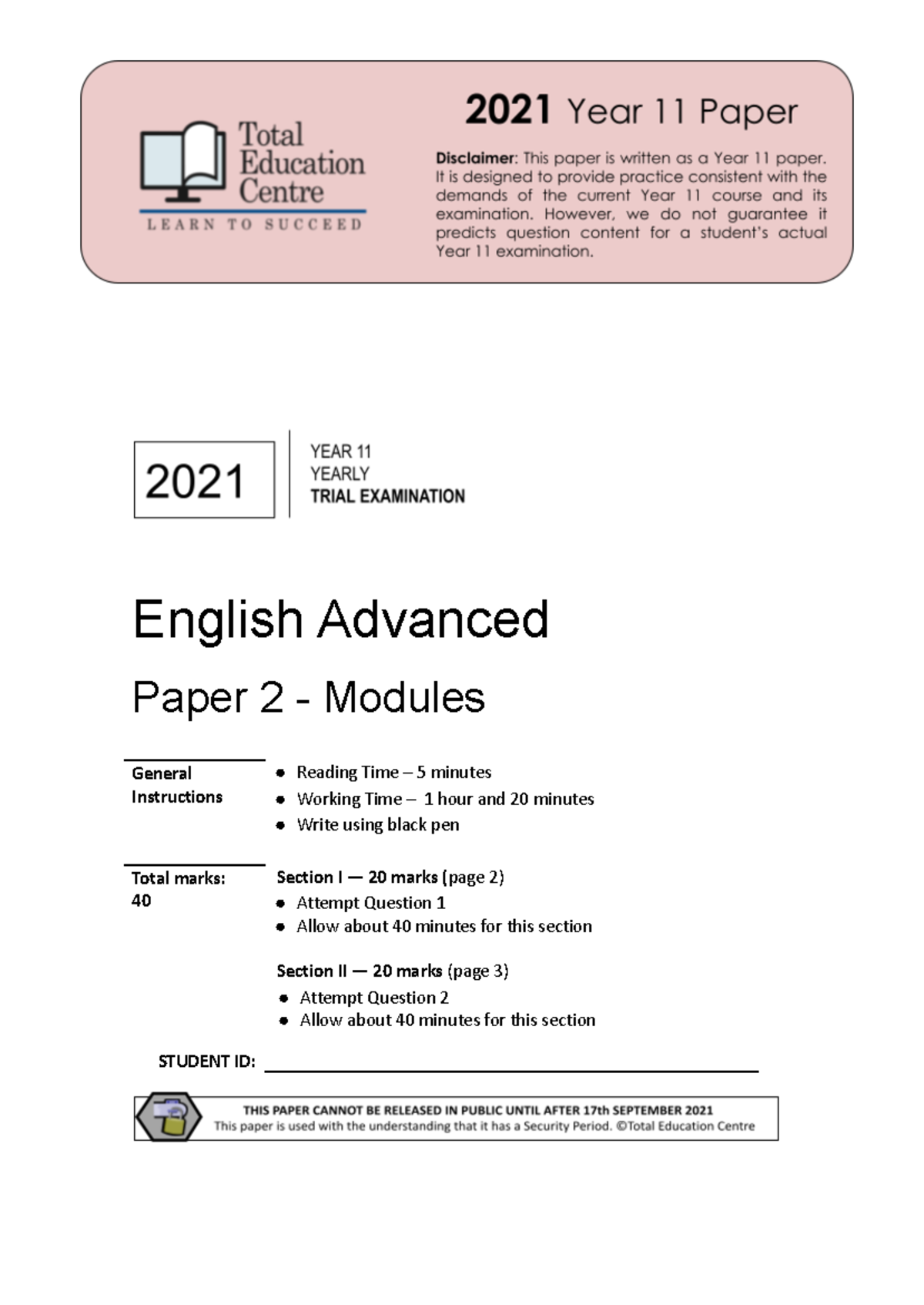 2021 English ADV Yr 11 Modules Total Edu - English Advanced Paper 2 ...