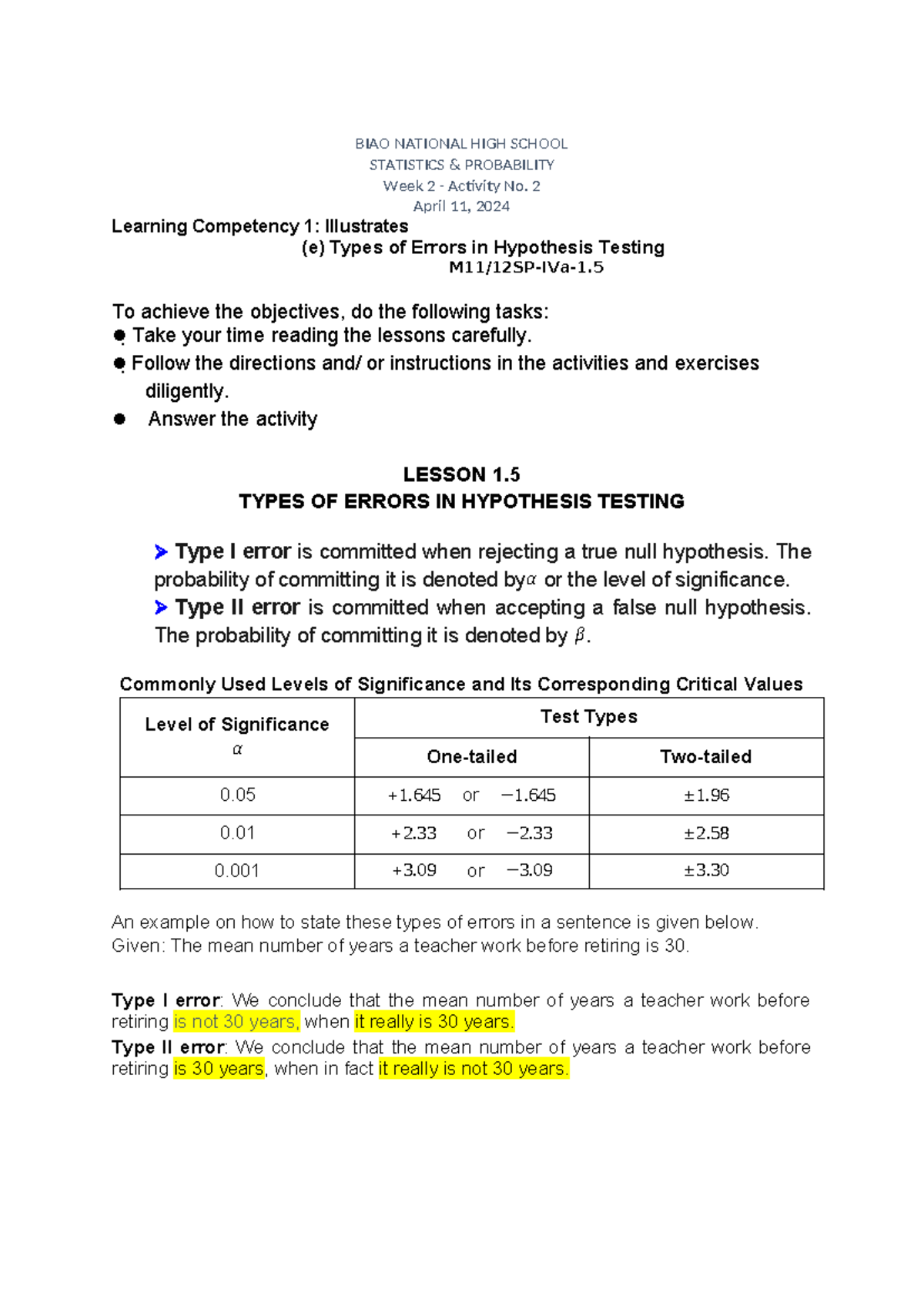 Stat Prob W 2A2 - Module 2 week 2 activity 2 - BIAO NATIONAL HIGH ...