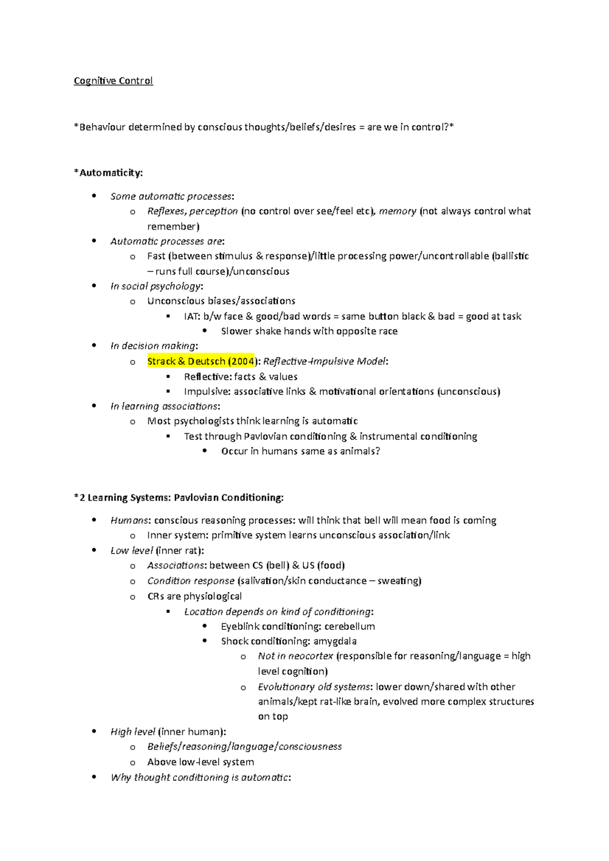 Cognitive Control (i) - Cognitive Control Behaviour determined by ...