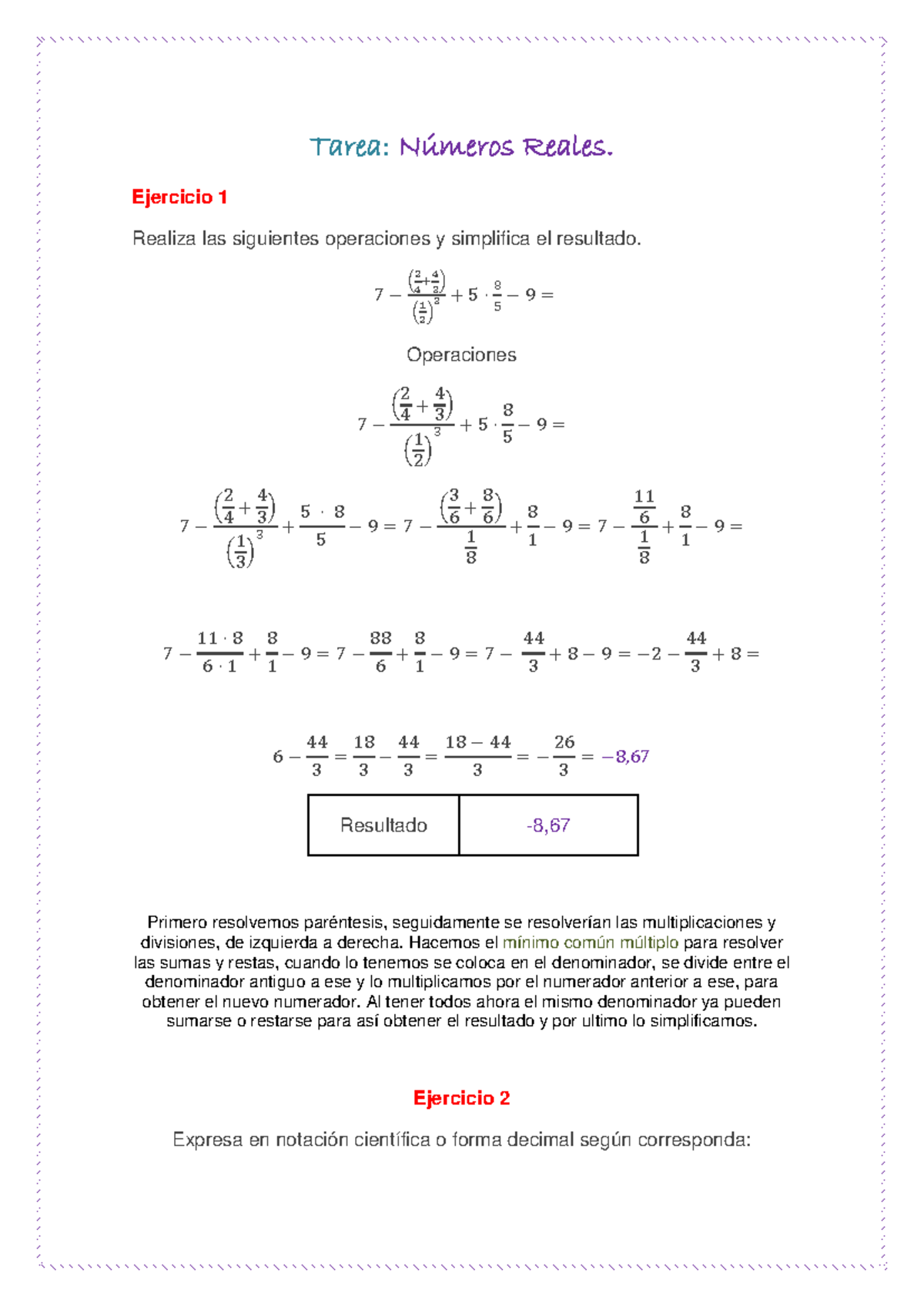 Matemáticas: Números Reales - Tarea:Números Reales. Ejercicio 1 Realiza ...