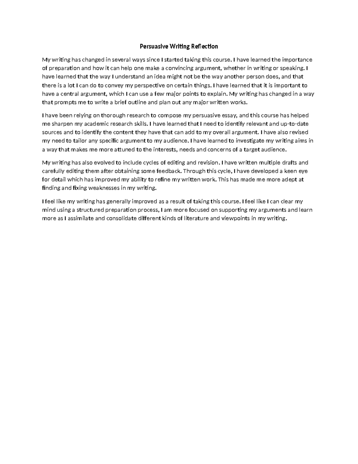 BD035 - Nil - Persuasive Writing Reflection My writing has changed in ...