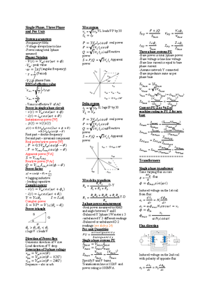 Exam summary / cheat sheet - CHAPTER 2 Single Phase, Three Phase and ...