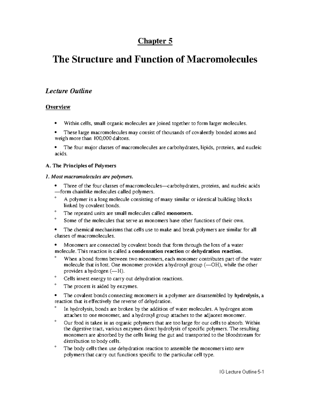 05 Lecture Outline LO - Chapter 5 The Structure and Function of ...