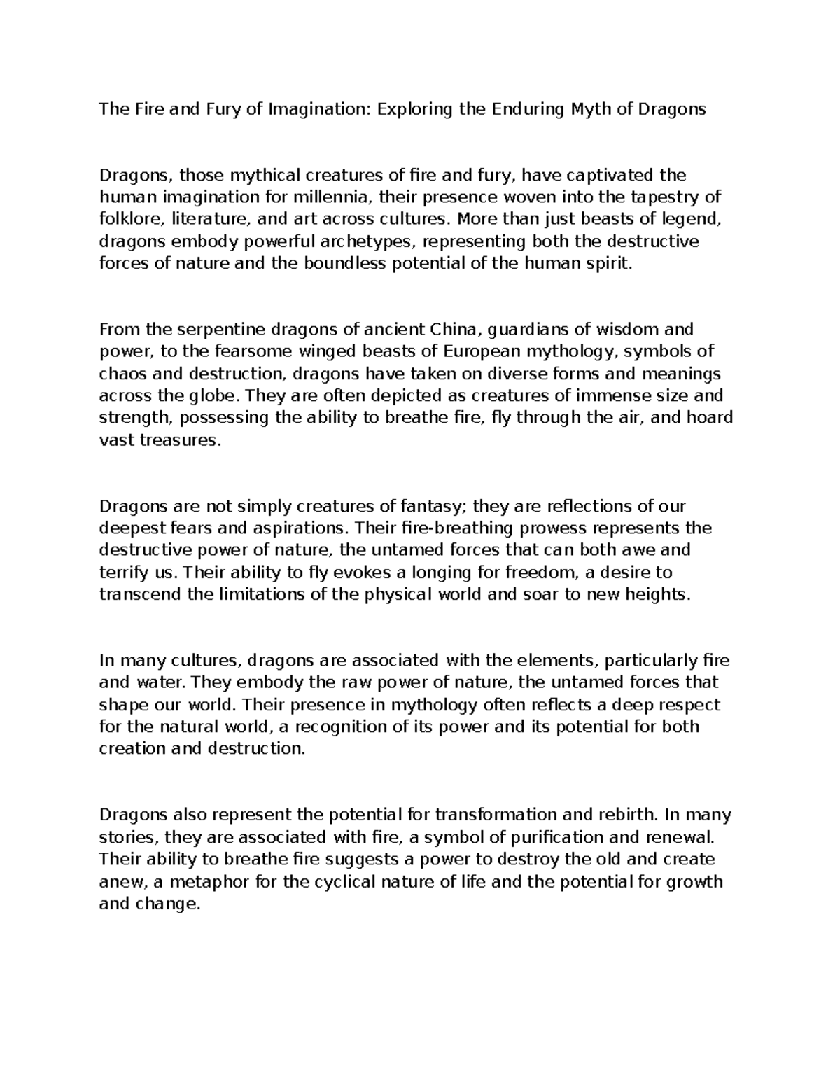 Dragons - Short descriptive essay - The Fire and Fury of Imagination ...