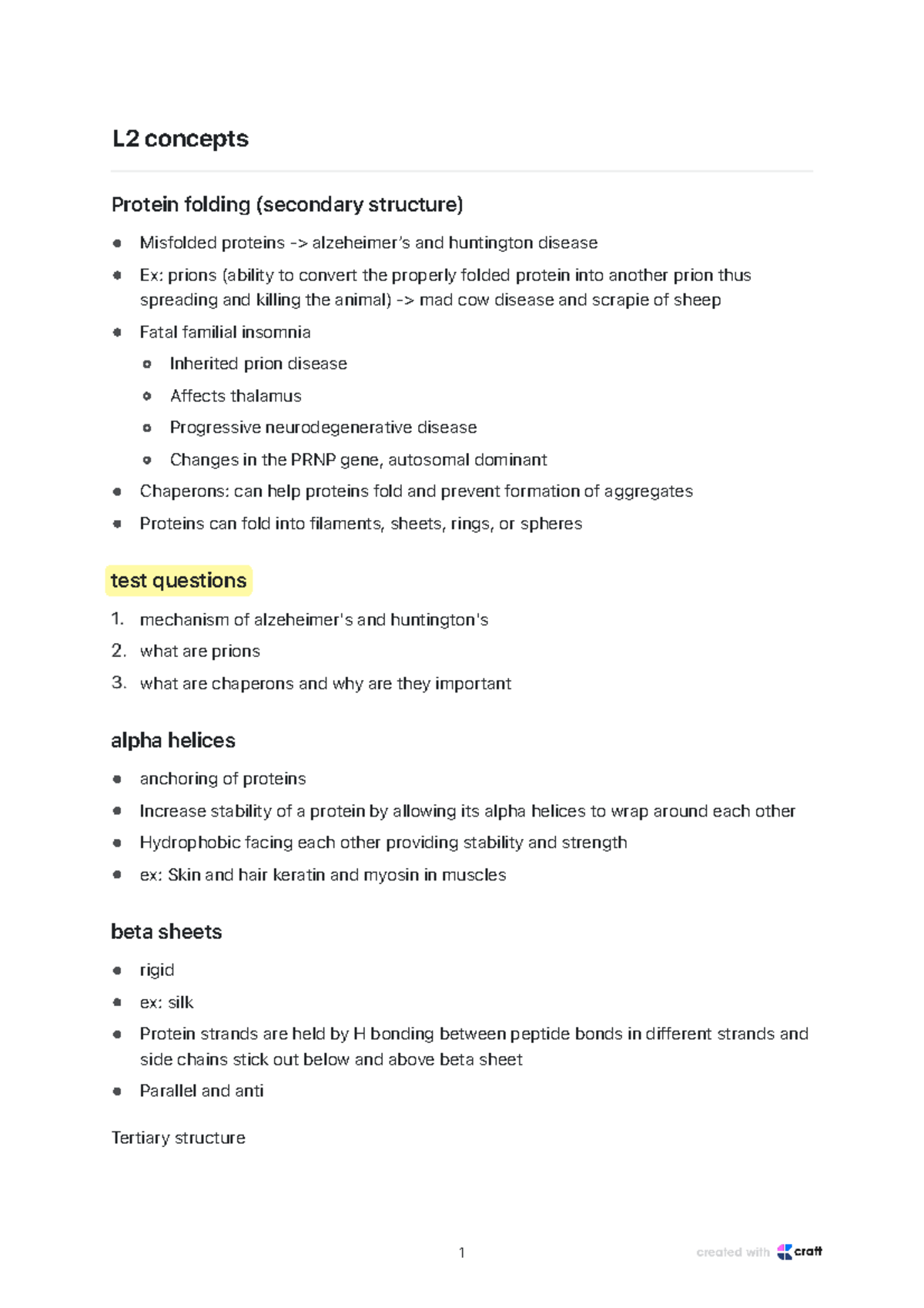 L2 concepts - protein structure - L2 concepts Protein folding (secondary structure) Misfolded ...