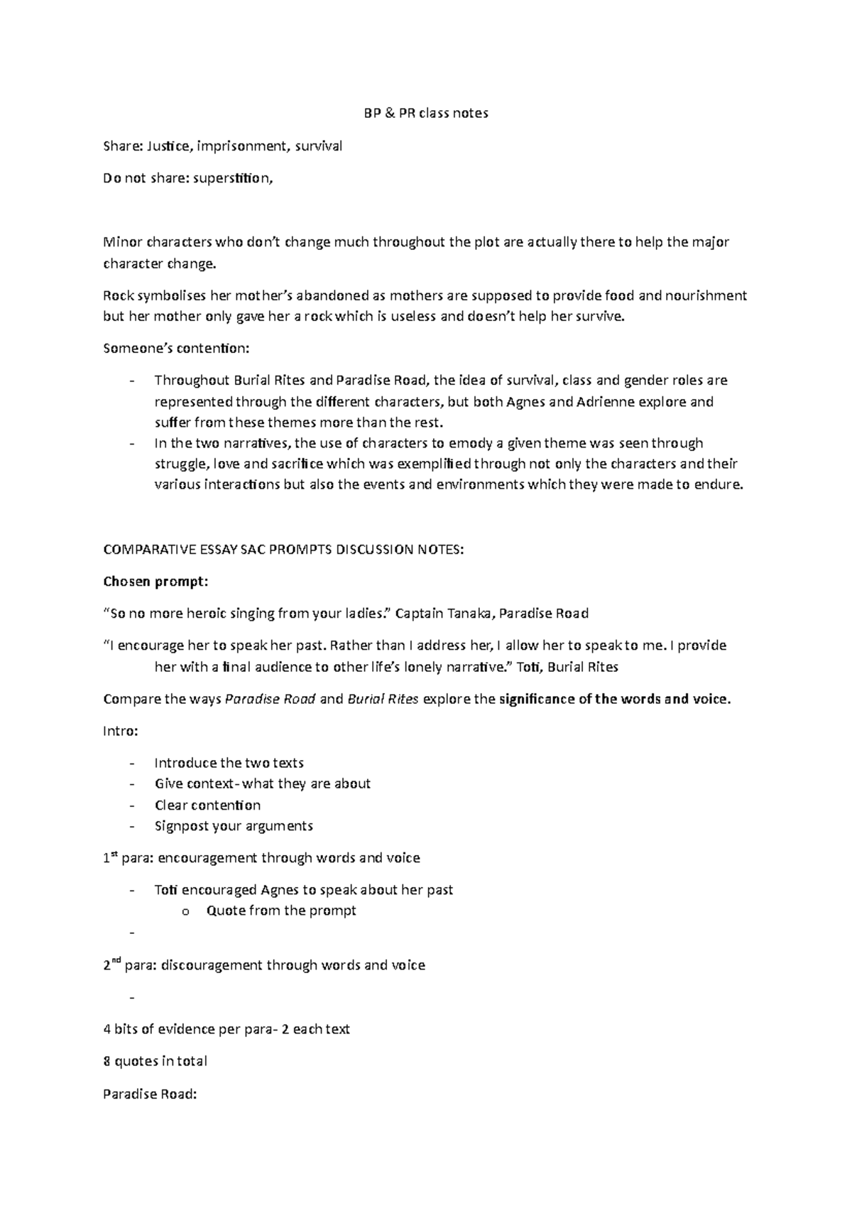 Eng notes BR and PR - BP & PR class notes Share: Justice, imprisonment ...