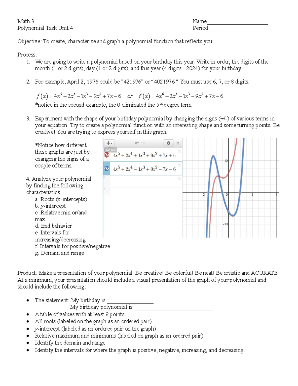 Polynomial Task Unit 4 - dexter - Math 3 Name ...