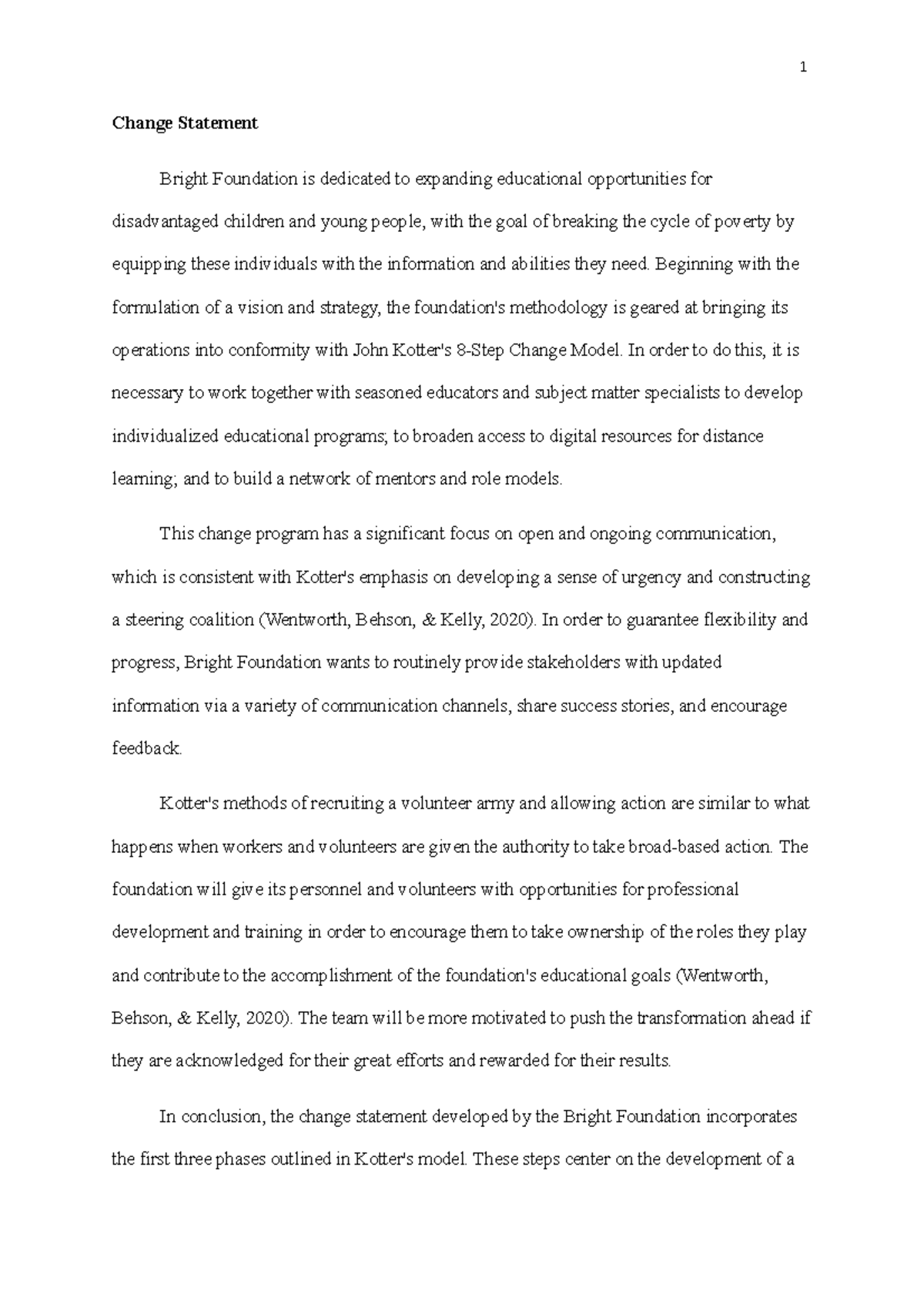 Change Statement - English 1301 Documentary Response - 1 Change ...