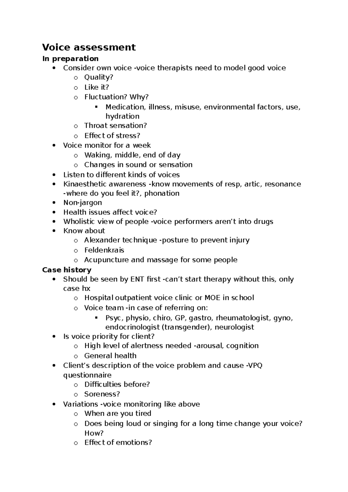 Voice assessment week 5 - Voice assessment In preparation Consider own ...