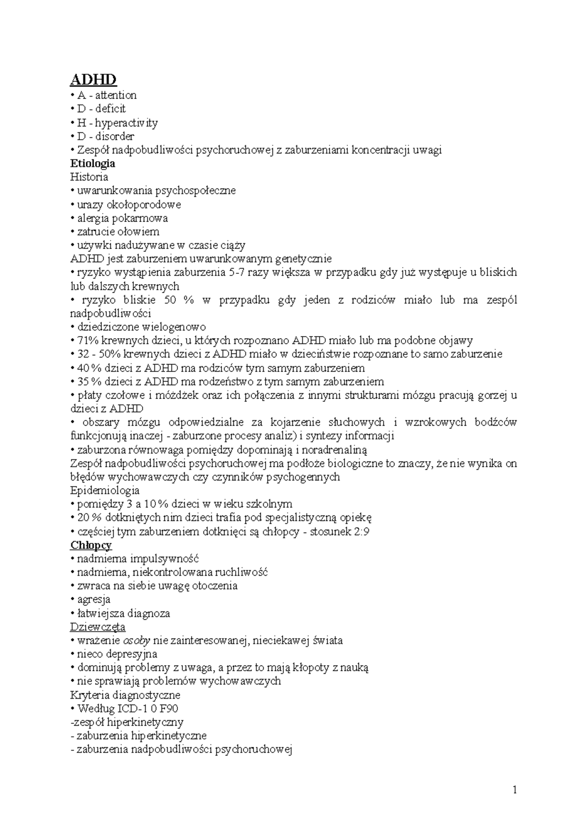 MateriaŁY Dobre Psychologia kliniczna - ADHD • A - attention • D - deficit • H - hyperactivity ...
