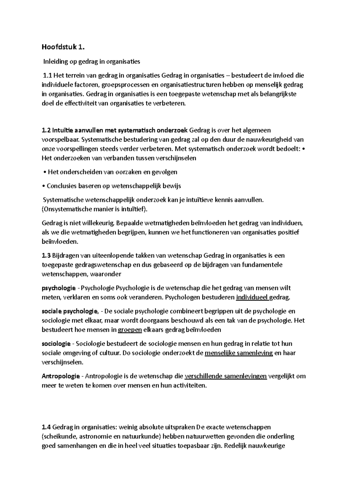 Samenvatting Gedrag In Organisatie H1 Tm 7 Hoofdstuk 1 Inleiding Op