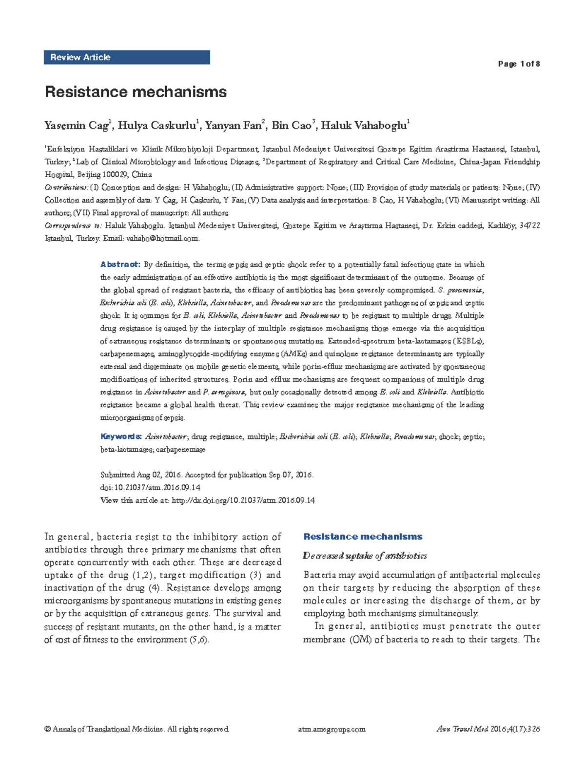 Resistance Mechanisms. Week 1 reading - Page 1 of 8 Review Article ...