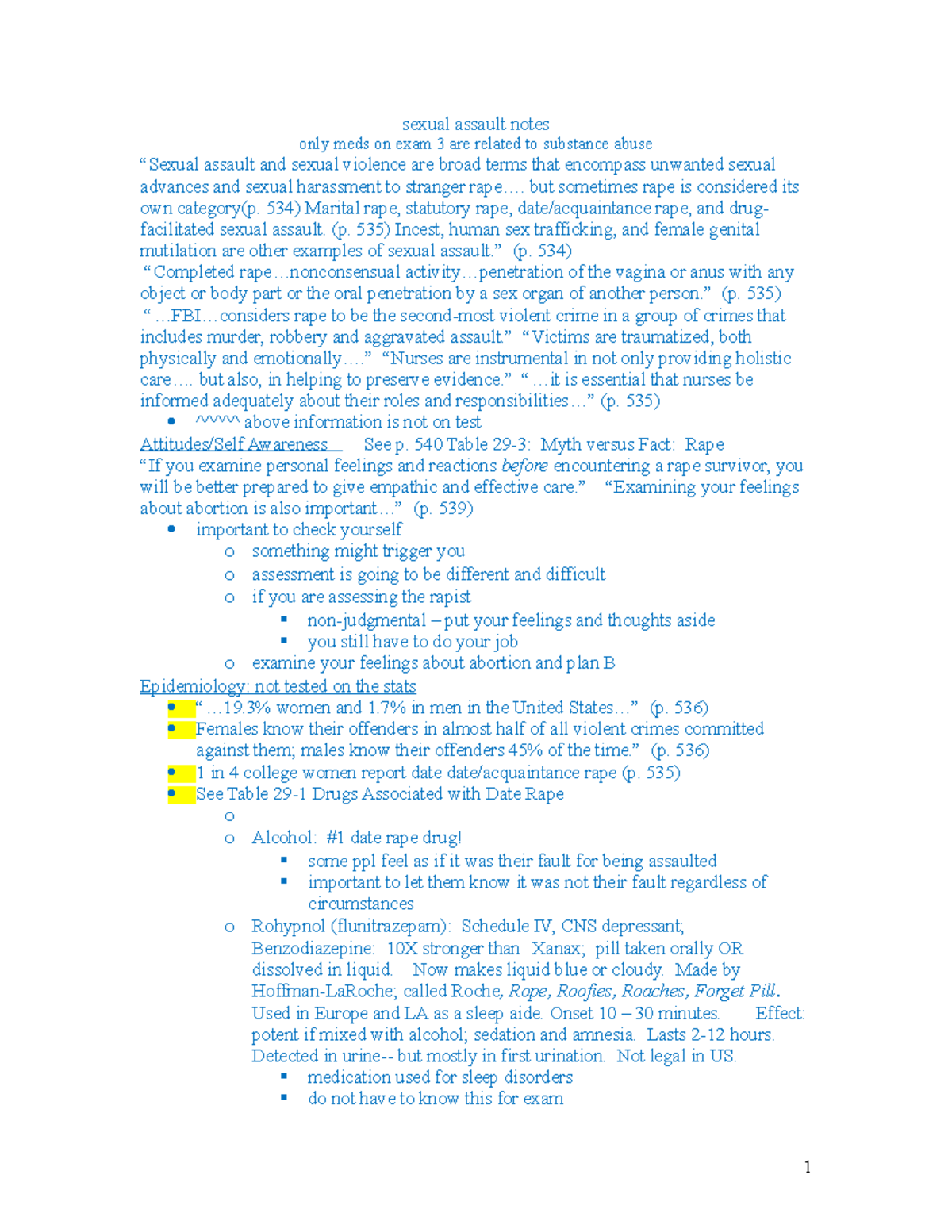 Sexual assault notes 15 - sexual assault notes only meds on exam 3 are ...