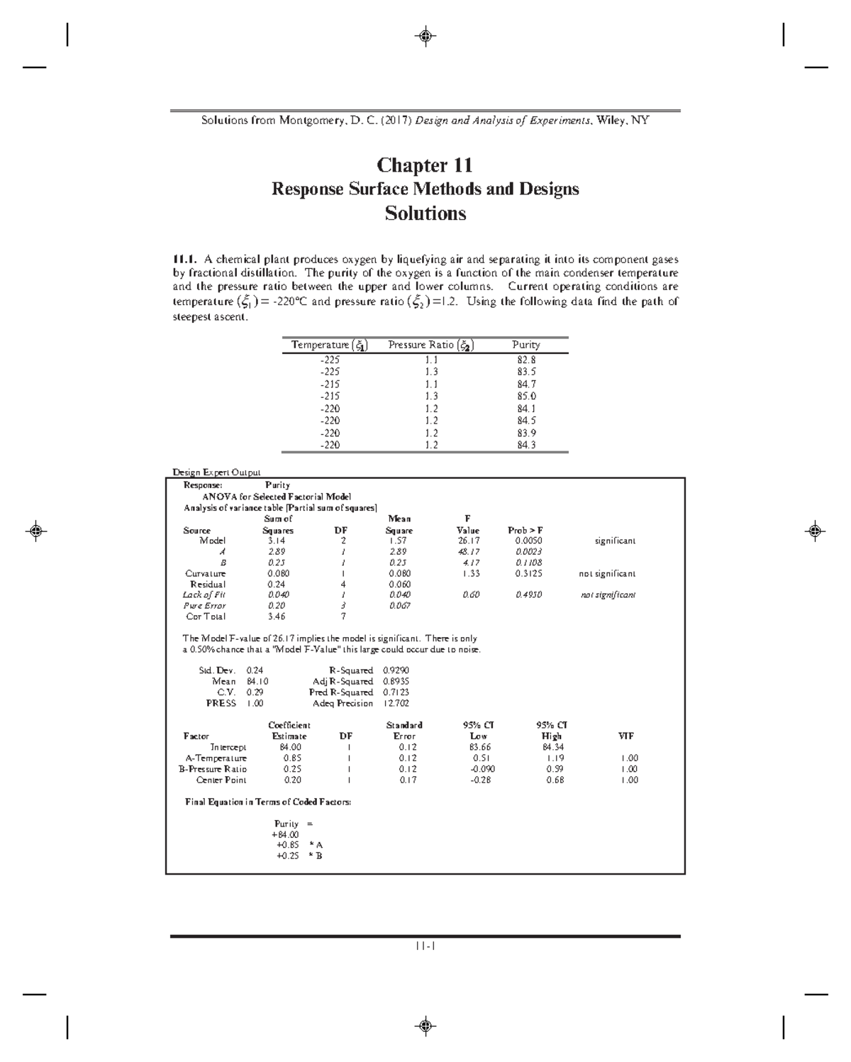 Ch11 ch11 solutions manual 9ed - Chapter 11 Response Surface Methods and Designs Solutions ...